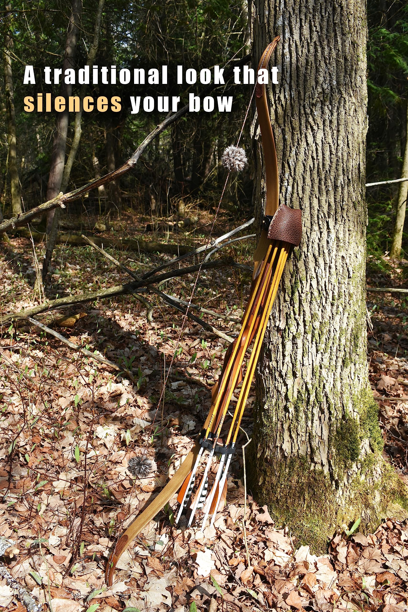 Standing Wolf Navajo Wool Bow String Silencer & Archery Arrow Rest (4 Piece Pack) | Traditional Archery Bowstring Silencers for Recurve/Longbow with Stick On Arrow Rest