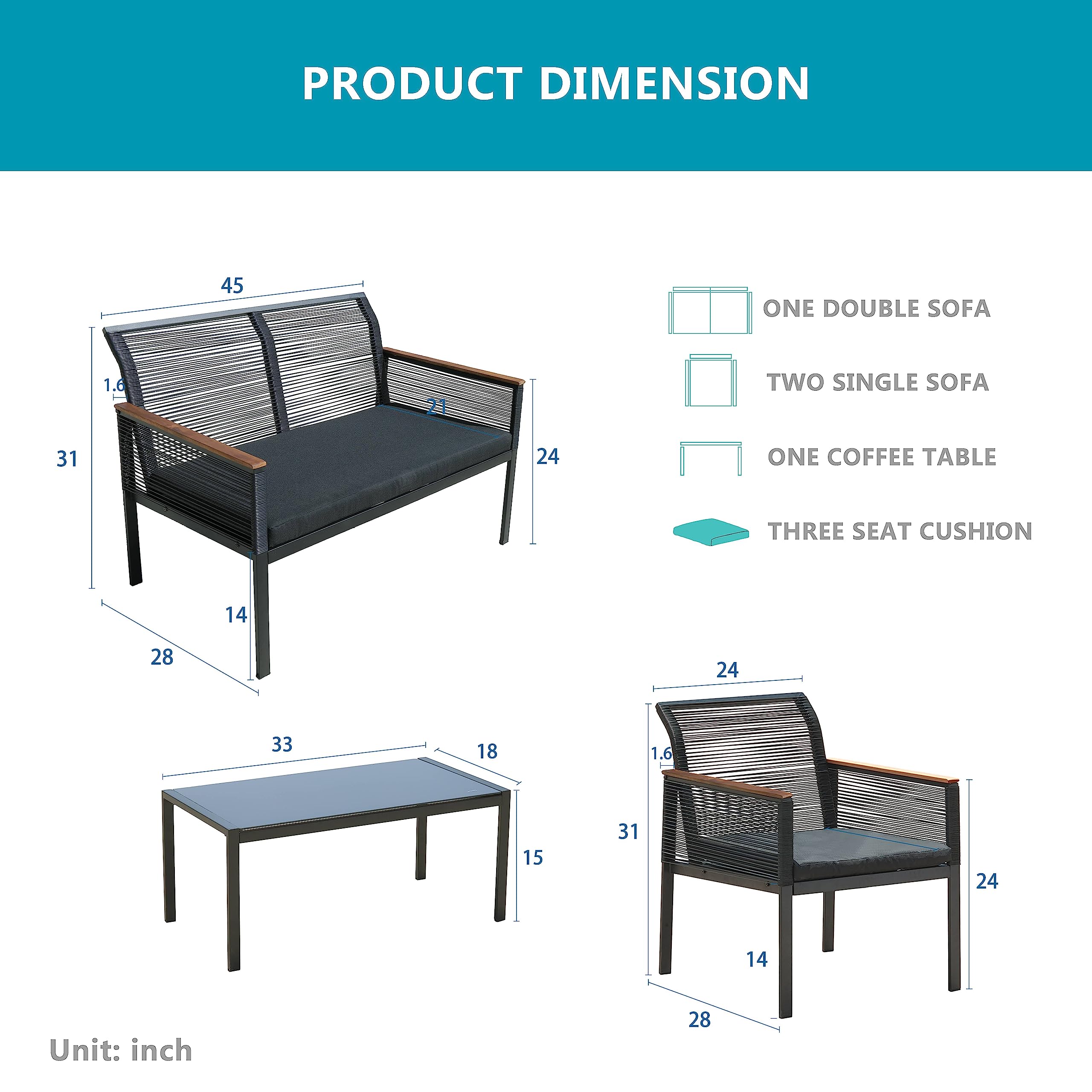 Patio Sectional Sofa - 3 Piece Outdoor Conversation Furniture Set, Brown Wicker, Beige Cushions