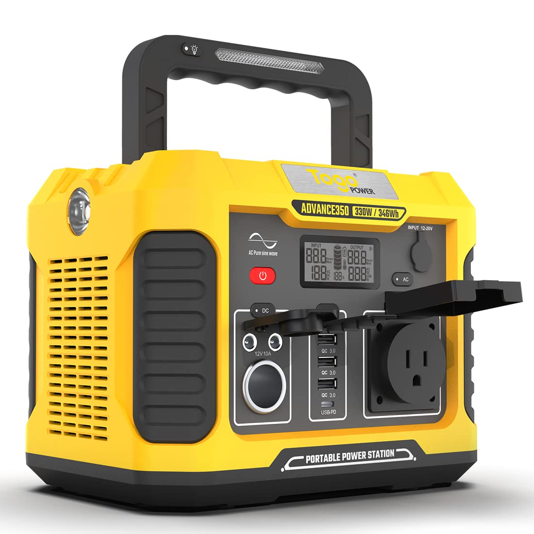 Togo Power 346wh Portable Power Station 330W, 120v/330W Pure Sine Wave Ac Outlet, Outdoor Solar Generator (Solar Panel Buy Separately) For Camping, Hiking, Fishing, Power Outages