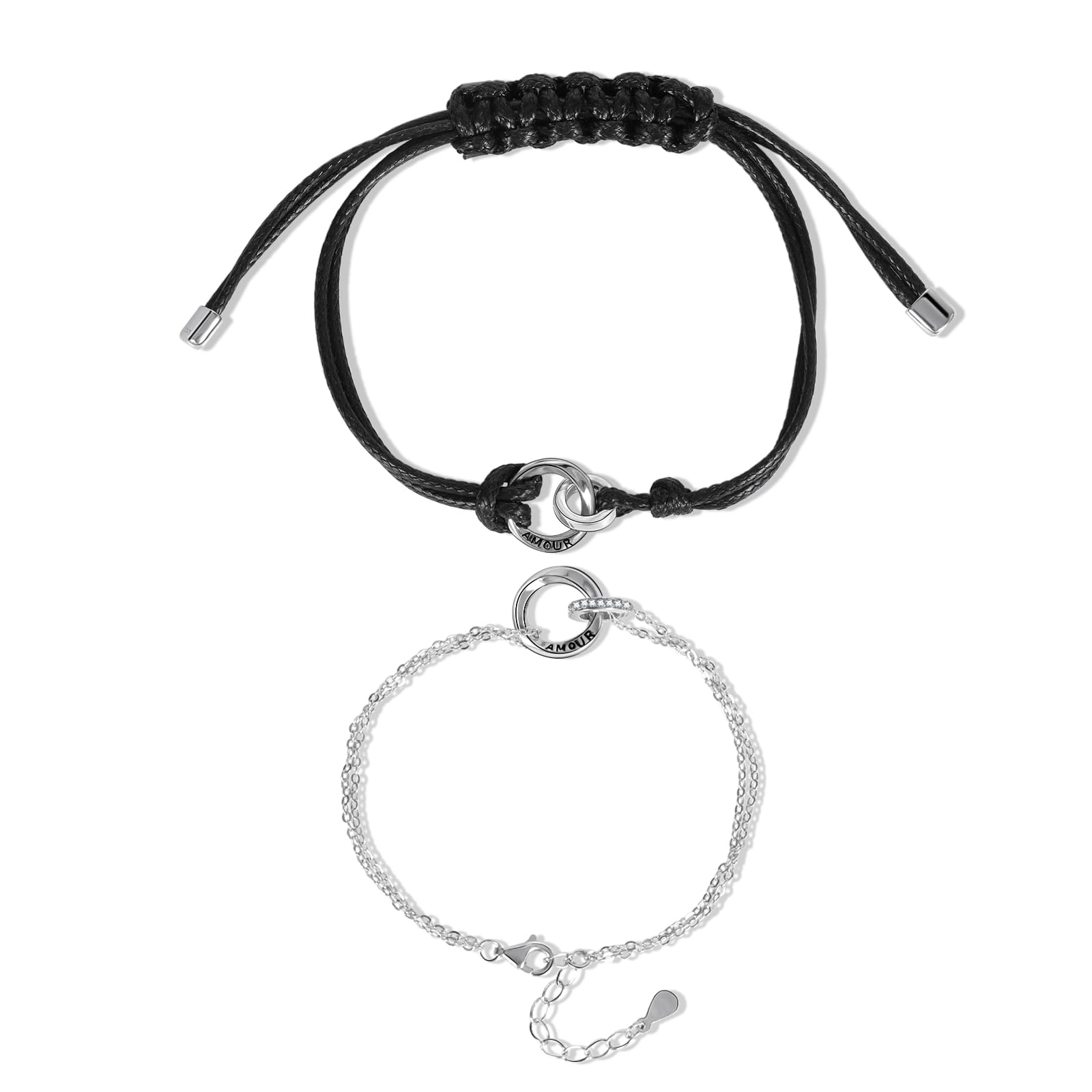 Vxddy Couples Bracelets Promise Matching Bracelet Interlocking Infinite French-Language Love Sterling Silver Couple Adjustable Jewelry Gift