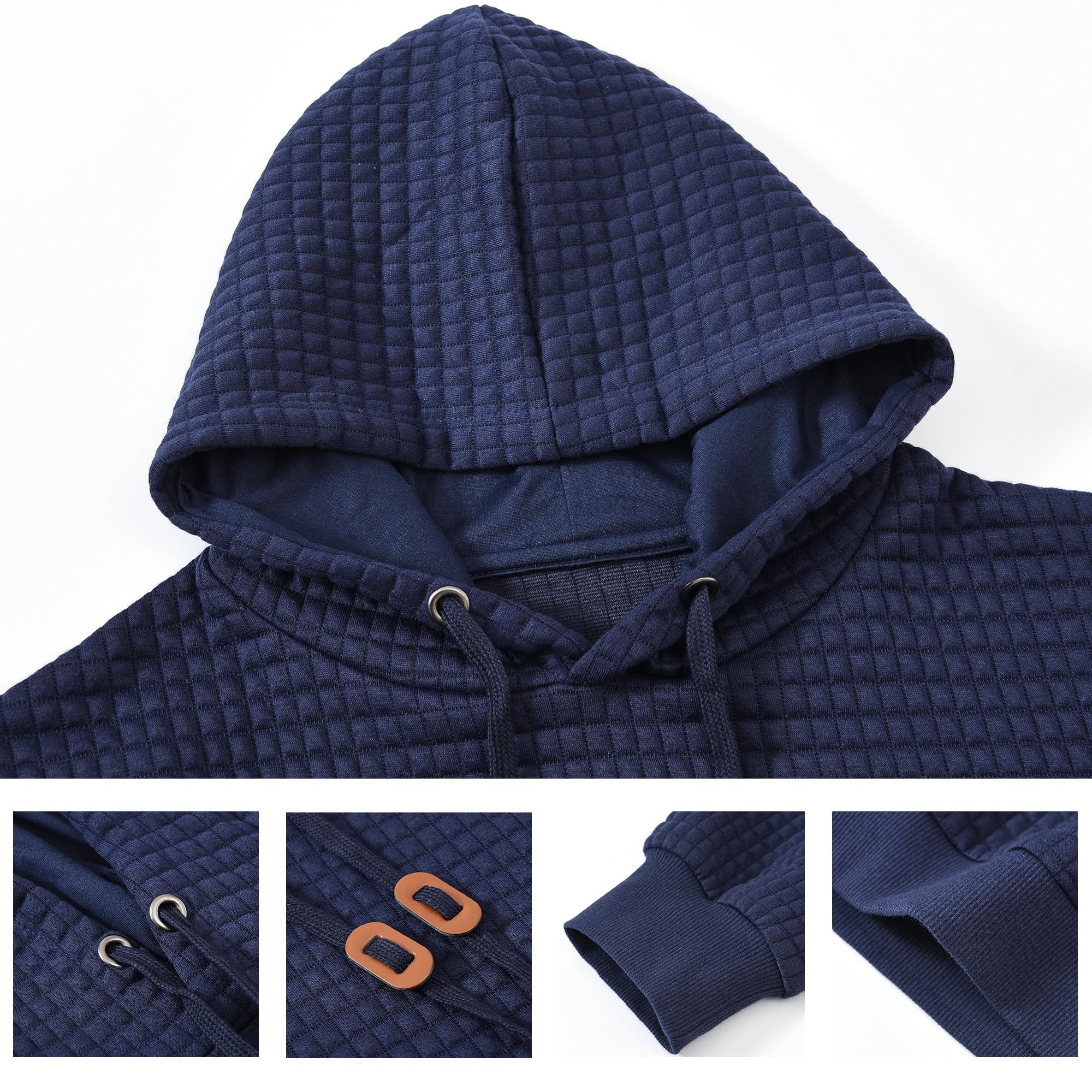 Satankud Mens Pullover Hoodie Long Sleeve Hooded Sweatshirt Casual Hoodies Square Pattern (Navy, M)