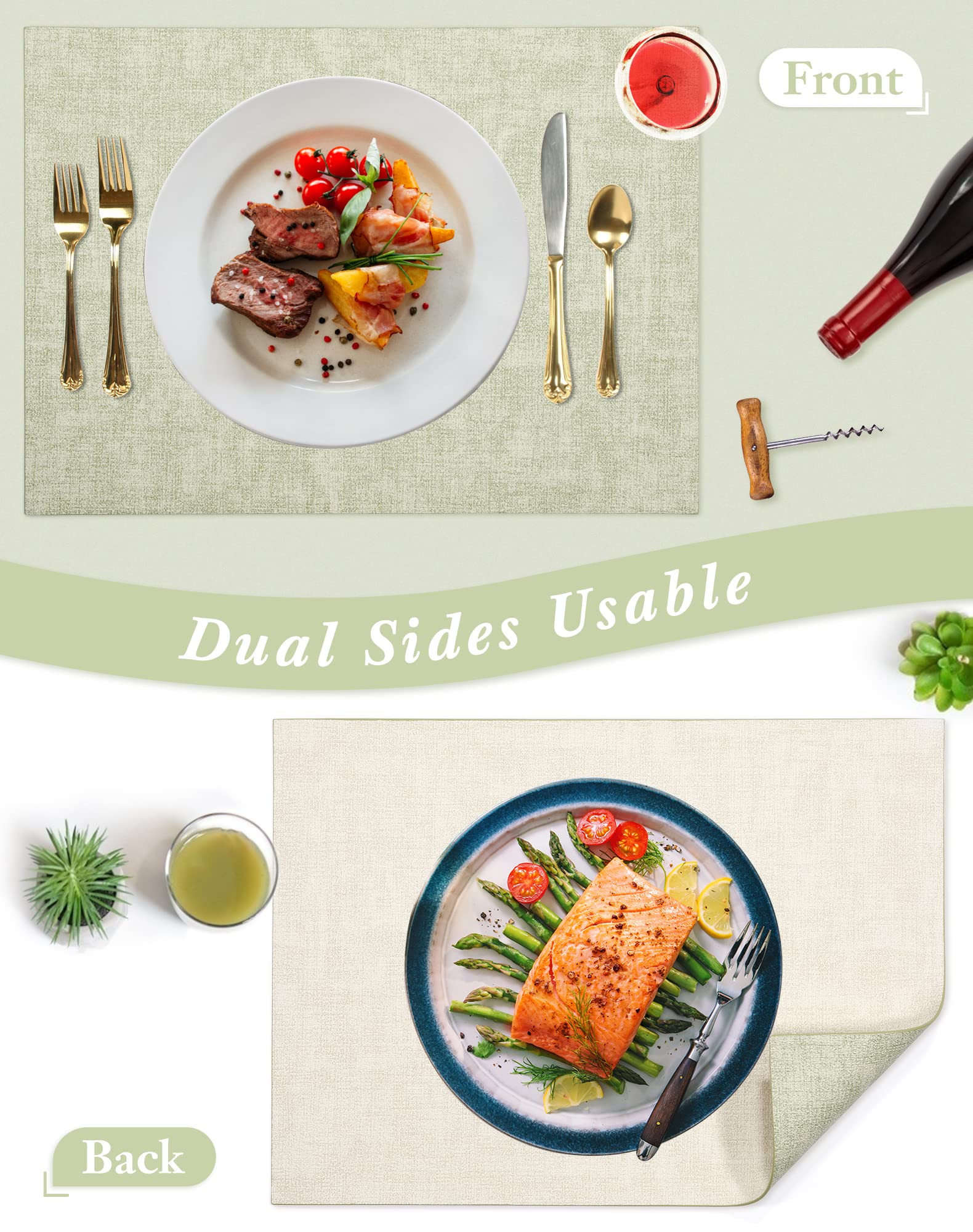 SUEH DESIGN Leather Placemats Set of 6 Reversible Table Mats Heat Resistant Waterproof No-Slip Place Mats for Dining Table Kitchen Parties