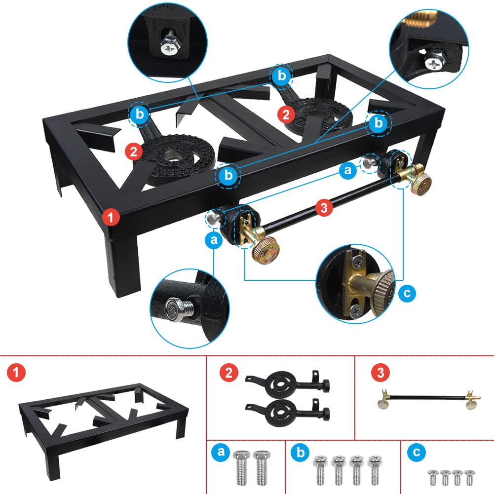 Outdoor Propane Gas Burner, Double Burners Cast Iron Stove with 1.5m Propane Regulator Hose, Patio Yard Camping BBQ Cooking