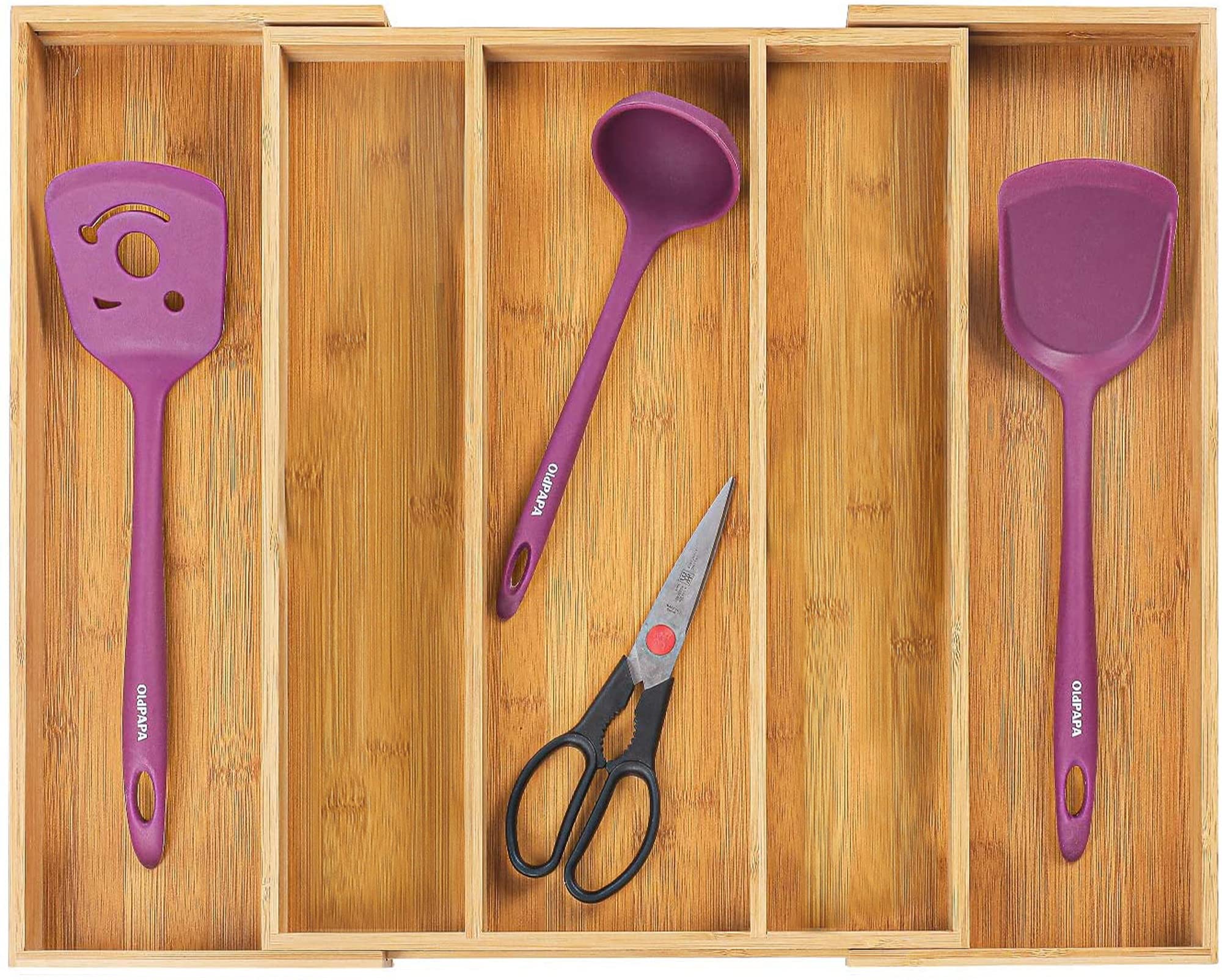 Utoplike 4 pcs Bamboo Kitchen Drawer Dividers and Bamboo Expandable Kitchen Drawer Organizer, Adjustable Utensil Holder Set