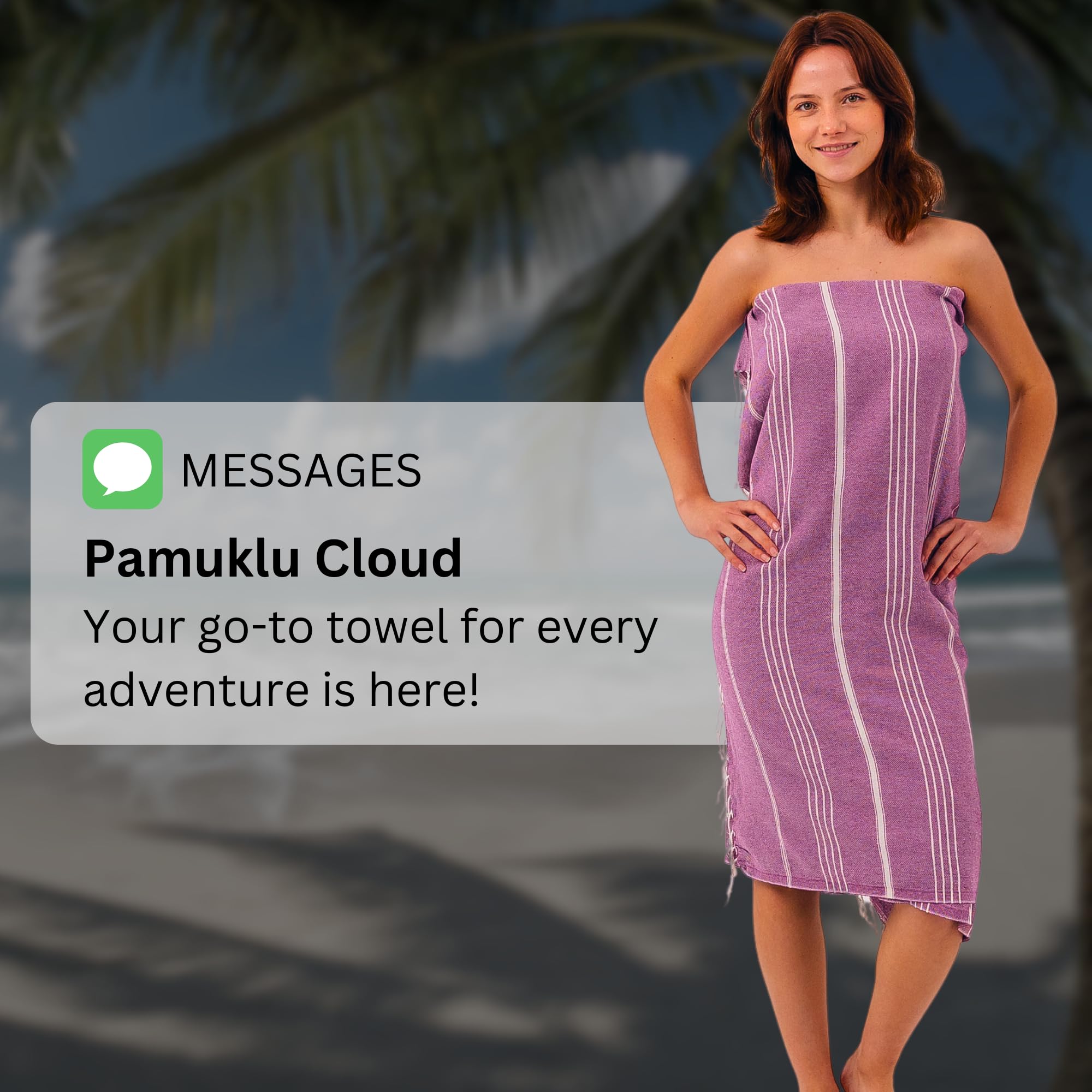 PAMUKLU Cloud Oversized Beach Towel - Sand-Resistant, Quick Drying, Compact, Soft and Absorbent - 100% Organic Turkish Cotton - for Pool, Yoga, Travel, Outdoor Adventures, and Gifts (PLAIN-19)