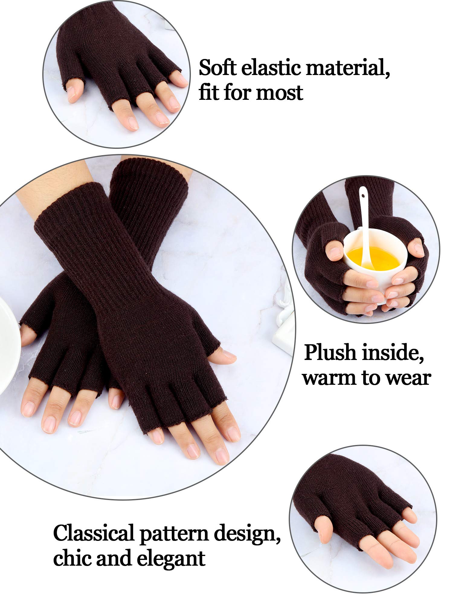 SATINIOR Fingerless Gloves for Women Half Finger Typing Gloves with Long Wrist Cuff Winter Knit Fingerless Mittens for Women (Black, Red, Light Grey, Coffee, 4 Pairs)