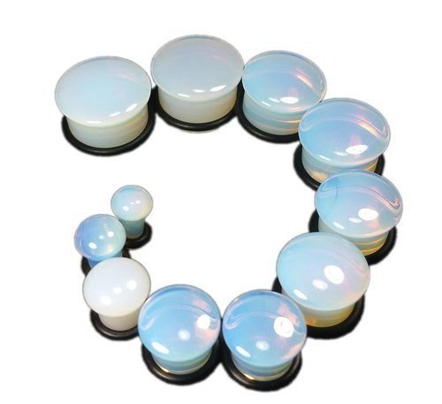 Organic Opal / Opalite Stone O-ring Gauges / plugs / Tunnels 2 Pieces (1 Pair) (A/2/2/28) (9mm)