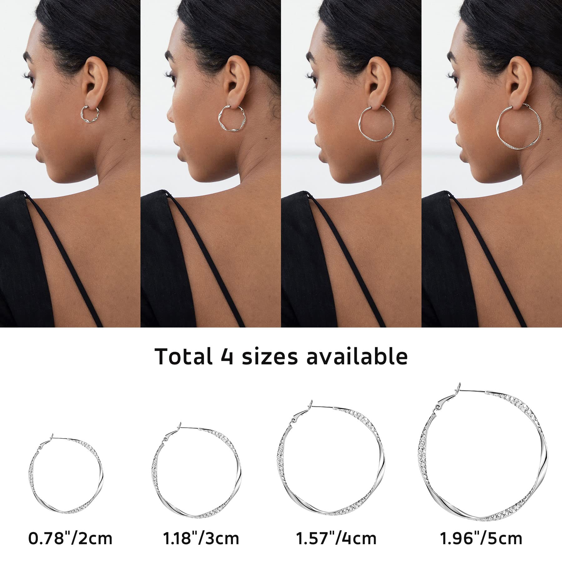 SWEETV Silver Hoop earrings for Women 40mm Big Hoop Earrings 925 Sterling Silver Post Twisted Endless Hoops
