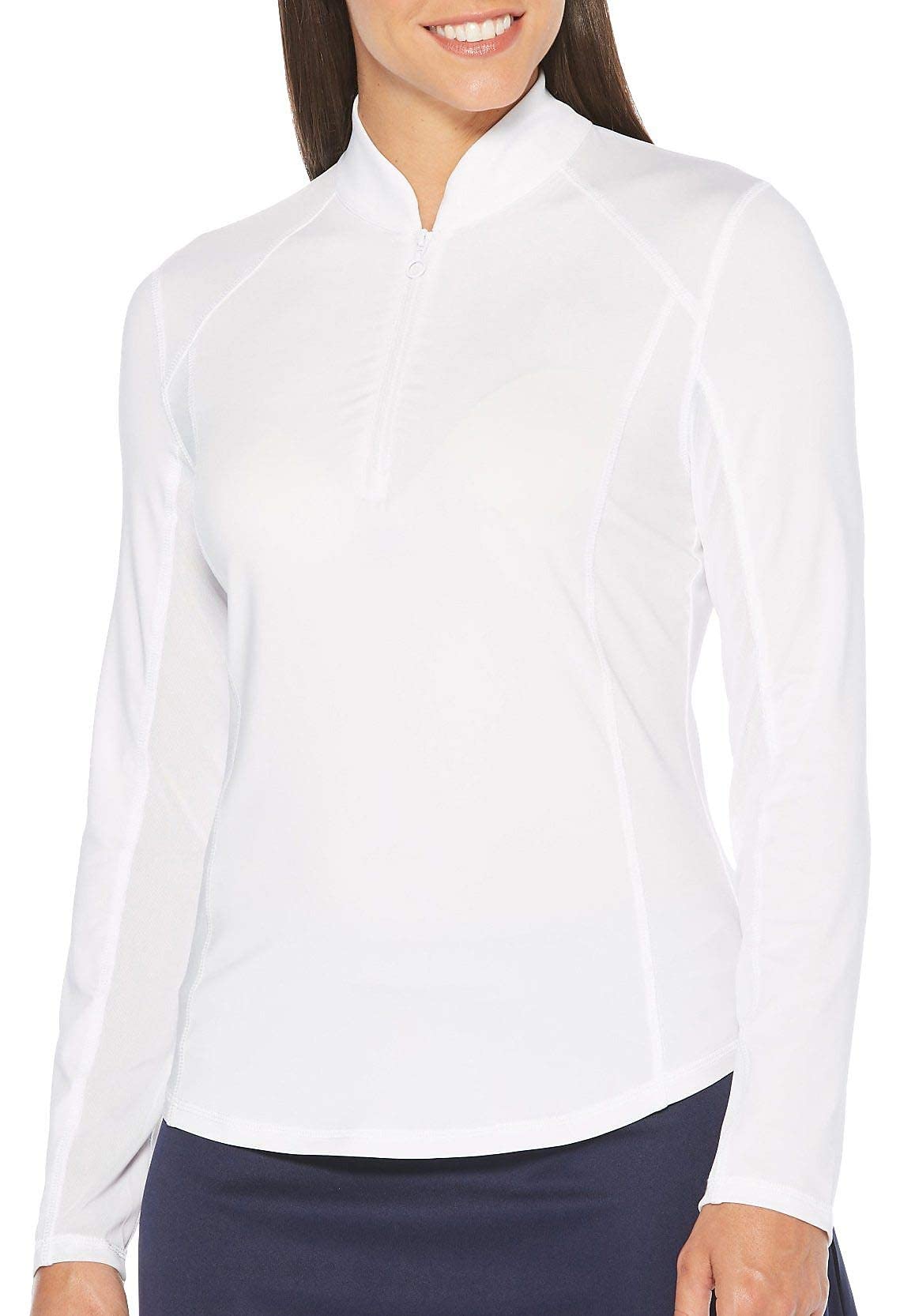 PGA TOUR Women's 1/4 Zip Long Sleeve Sun Protection Golf Shirt, Bright White, Small