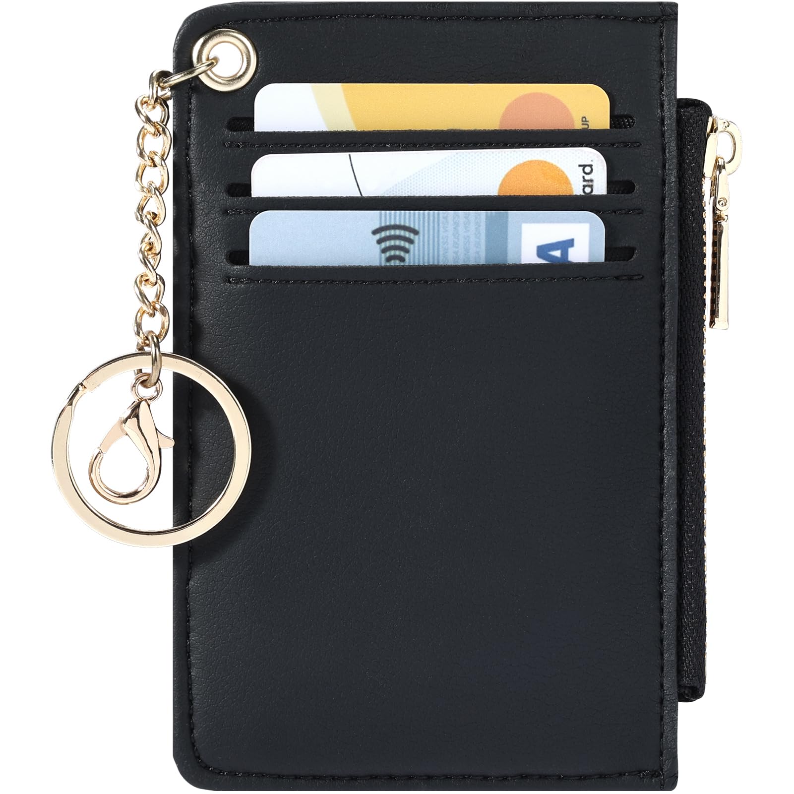 Toughergun Womens Keychain Wallet Slim Front Pocket Minimalist RFID Blocking Credit Card Coin Change Holder Purse Wallet (Black Smooth)