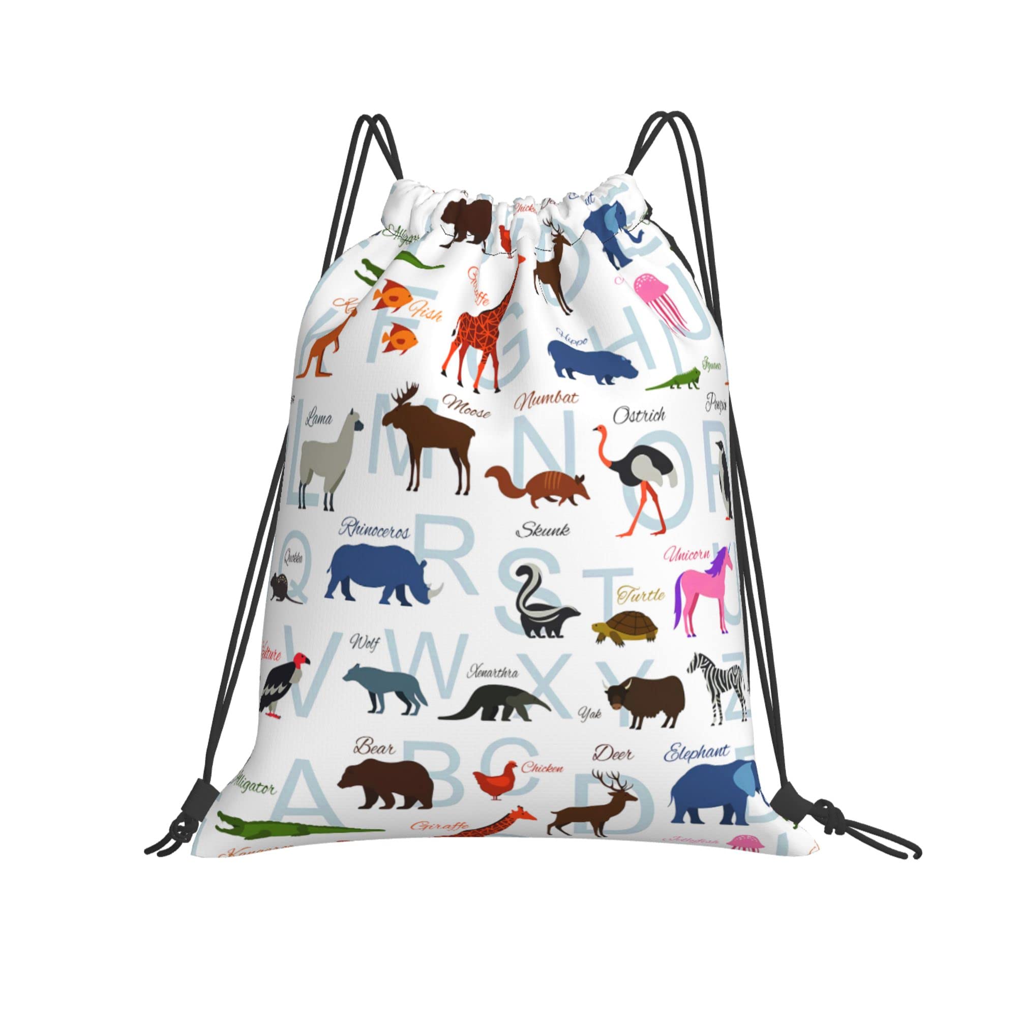 UTtitr Drawstring Backpack Alphabet Cute Zoo Animals Gym Sackpack Folding Dance Yoga Sack String Bag Waterproof Sport Daypack For Men Women Travel Beach Camping Cycling