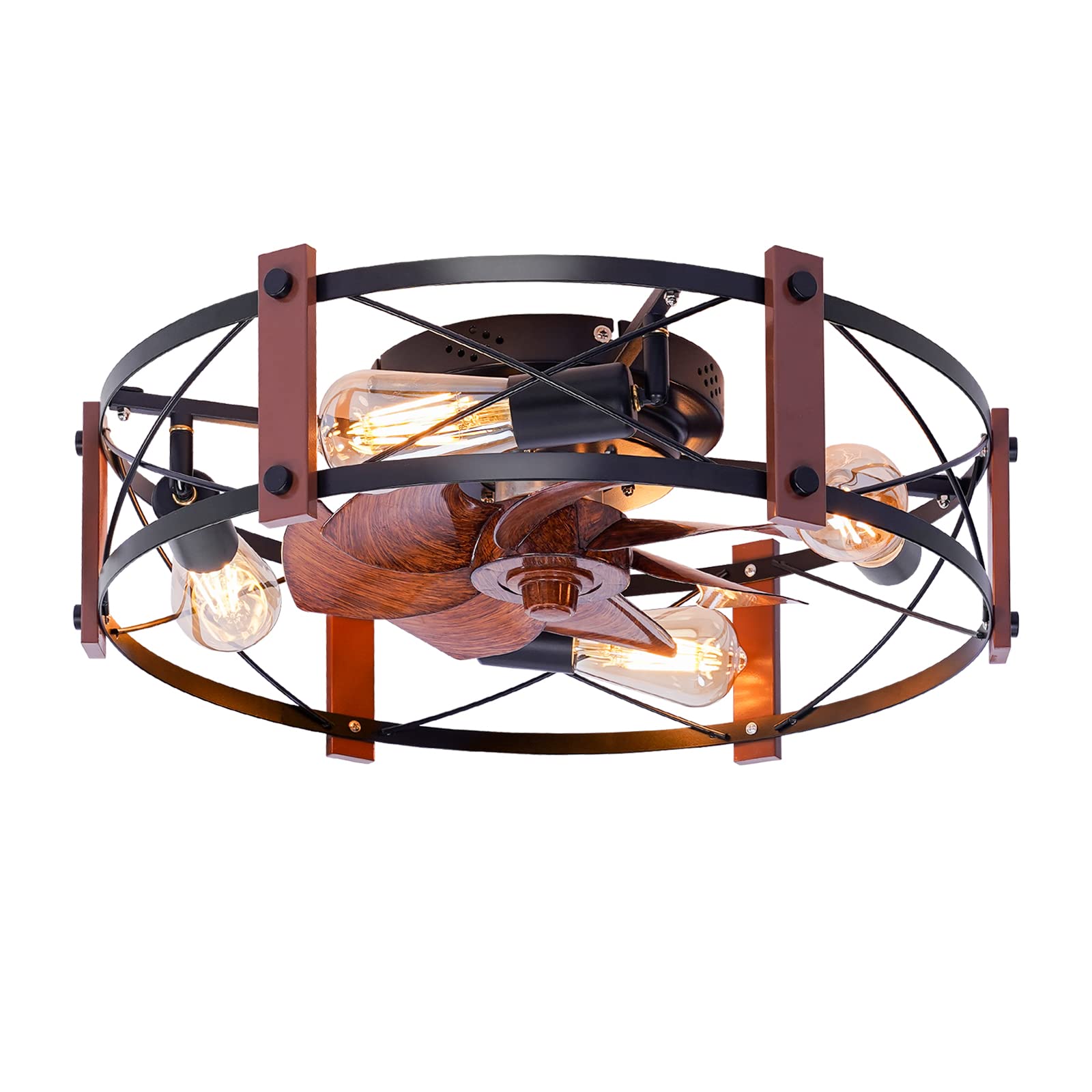 OUTFINE M4 Fandelier Ceiling Fan 20.5" with 4-Light DC Motor and 6 Speeds Reversible Remote Control Flush Mount Low Profile Indoor with 5 Blade for Living Room, Bedroom
