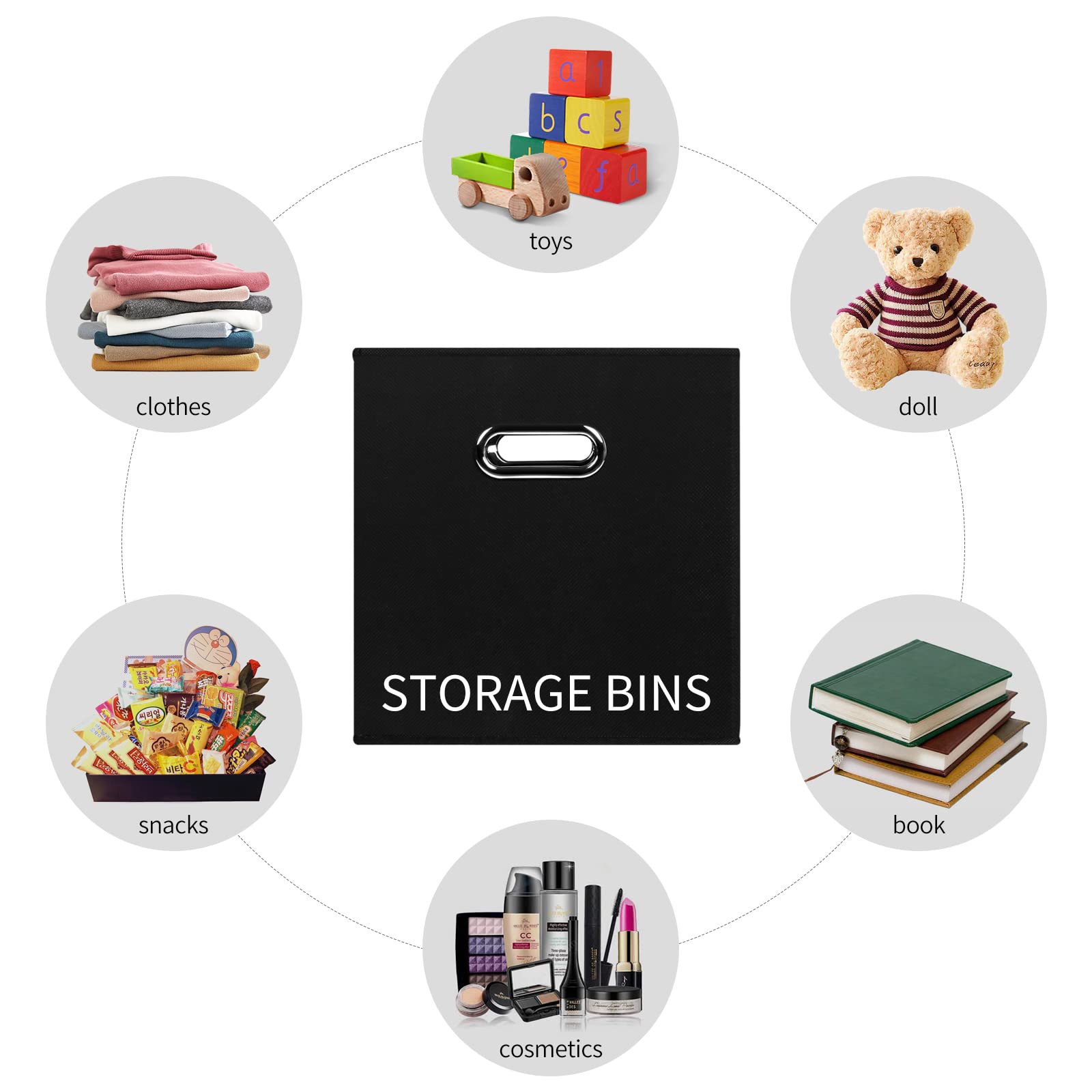 NieEnjoy Black Fabric Cubes Storage Containers ,Foldable Storage Bins Cubes Organizer Baskets with Dual Handles for Shelf Closet Set of 6,(Khaki)