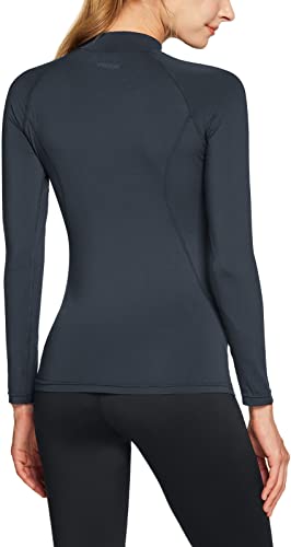 TSLA Women's Thermal Long Sleeve Tops, Mock Turtle & Crew Neck Shirts, Fleece Lined Compression Base Layer, Heat Core Mock Neck 2pack Black/Charcoal, Medium