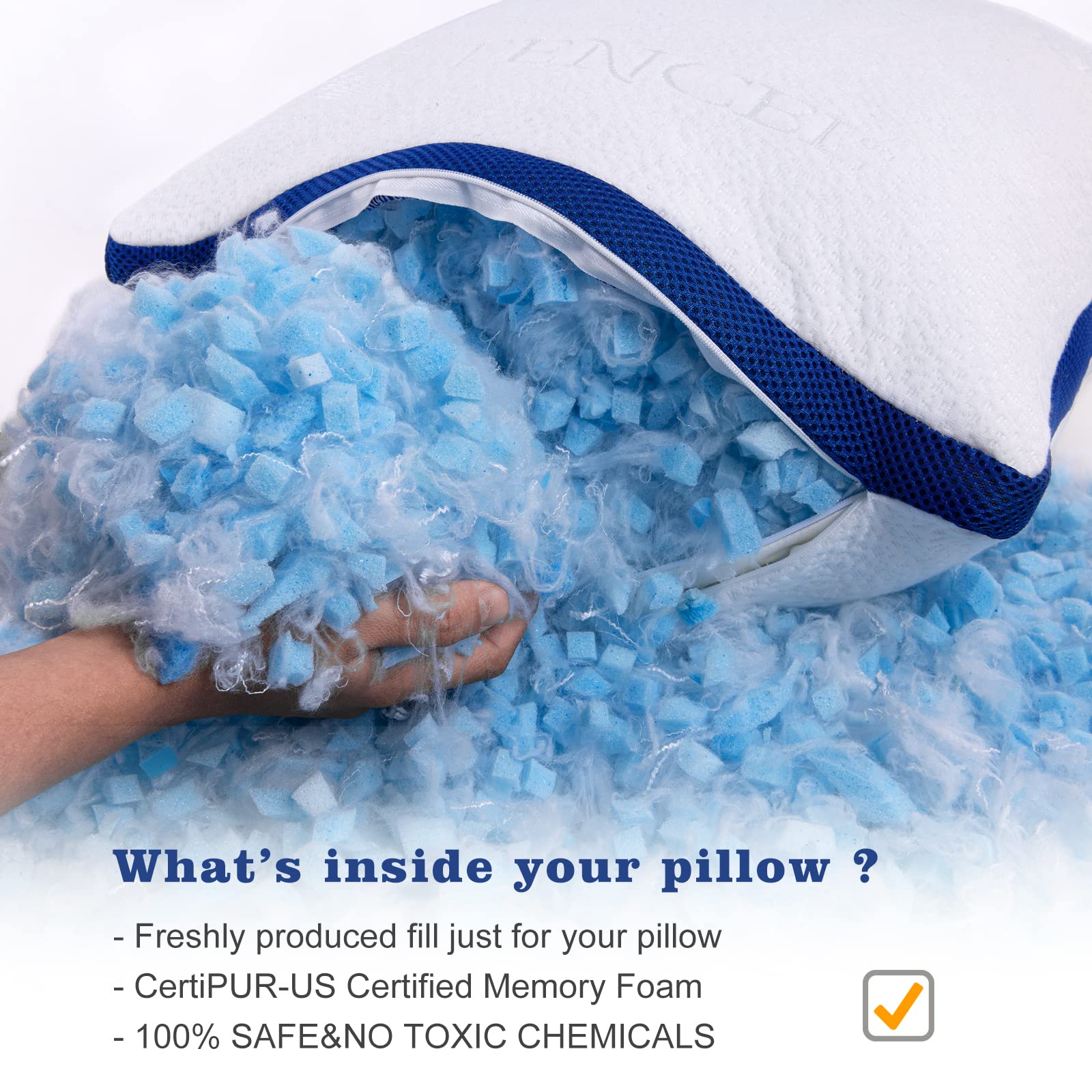 OYT Cooling Bed Pillows for Sleeping 2 Pack Standard Size Shredded Memory Foam Pillows for Sleeping Set of 2 with Adjustable Loft Bed Gel Pillows for Back and Side Sleeper