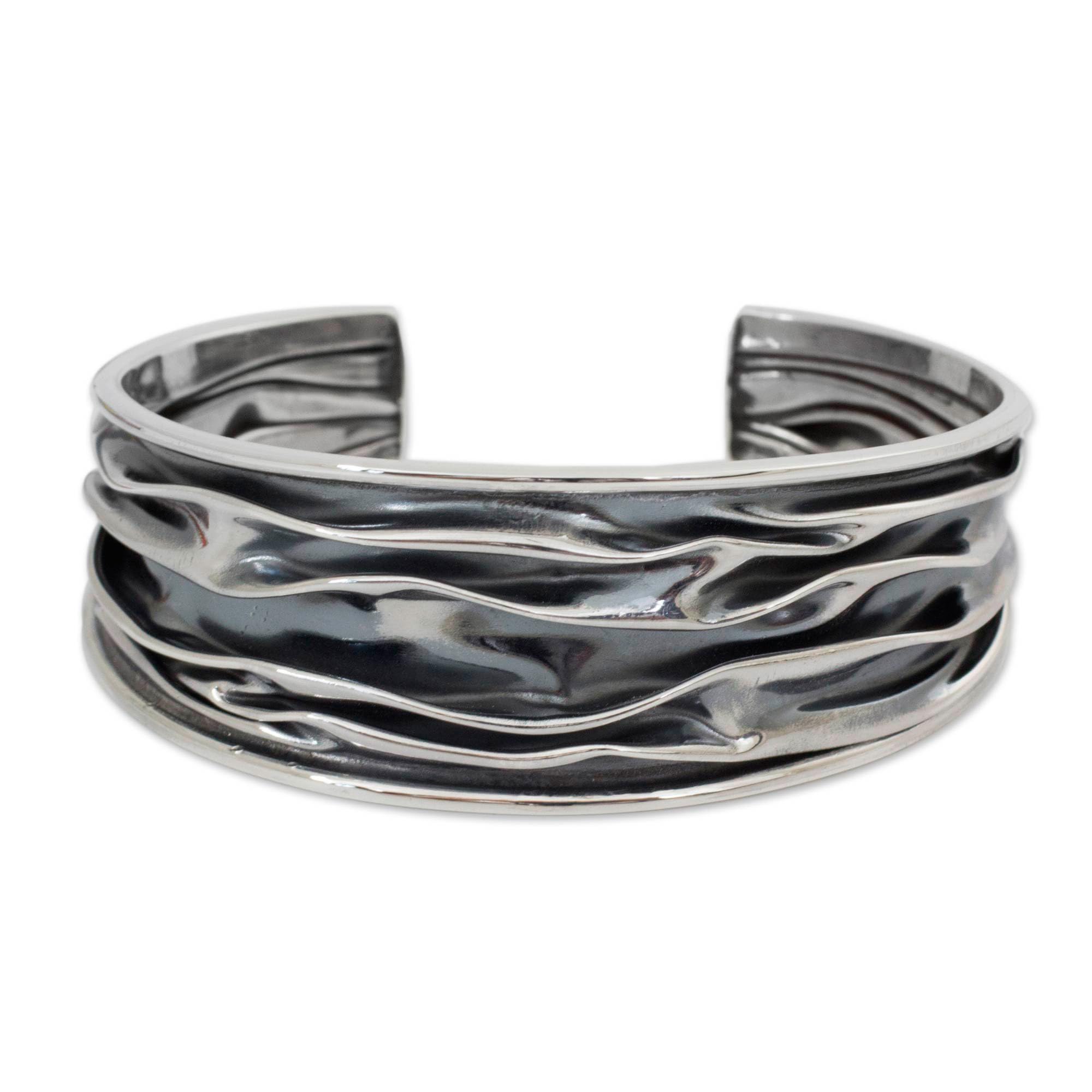 NOVICA Handmade .925 Sterling Silver Cuff Bracelet Crafted No Stone Thailand [6 in L (end to End) x 1 in W] 'River'