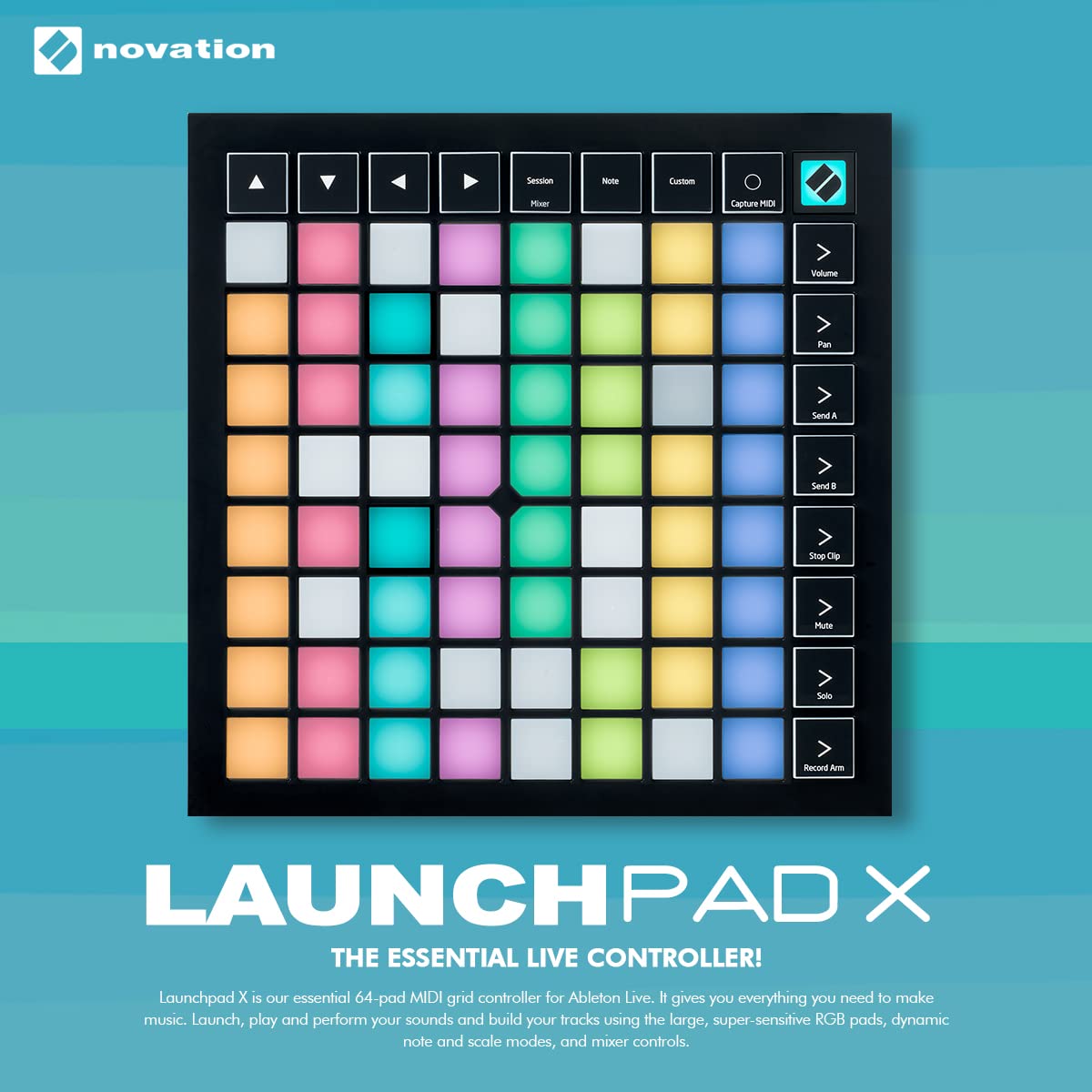 Novation Launchpad X Ableton Live 8x8 64 Backlit RGB Pads Grid Controller w/Software Bundle + SR360 Over-Ear Dynamic Stereo Headphones & Fibertique Microfiber Cleaning Cloth