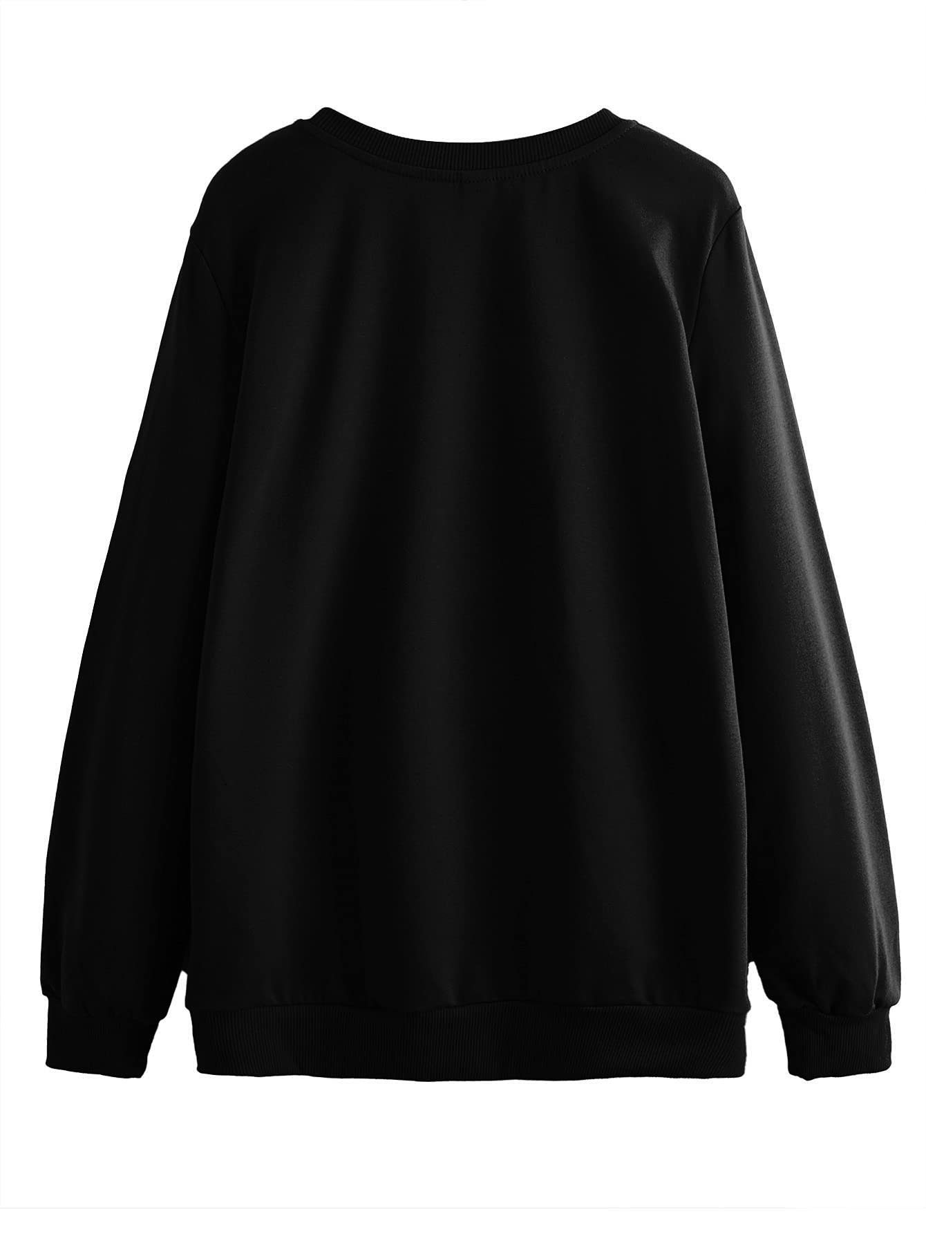 Romwe Women's Cat Print Lightweight Sweatshirt Long Sleeve Casual Pullover Shirt Black Pocket XXL