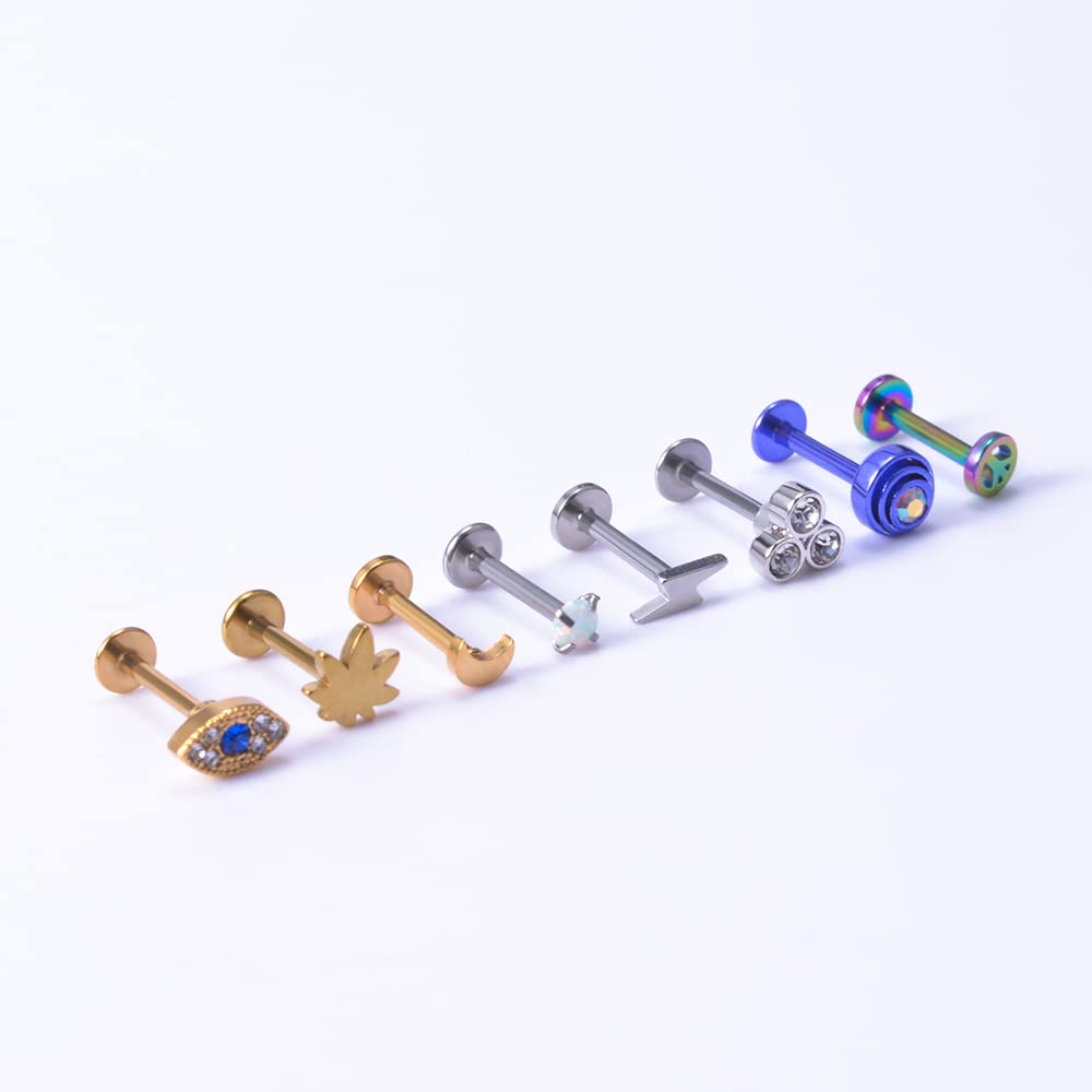 WASOLIE 8PCS 12G Stainless Steel Lip Studs Labret Tragus Helix Earrings Piercing Jewelry