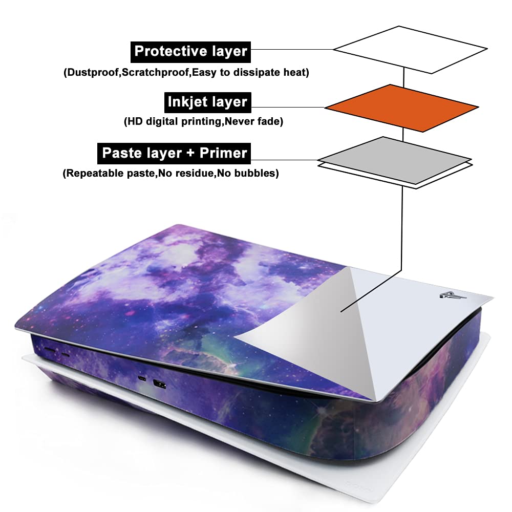 PS5 Skin Cover, PS5 Stickers for Console, Nebula Design Vinyl Skin Cover Compatible with Playstation 5 Console Accessories +2 Controller Skins Set,Disk Edition
