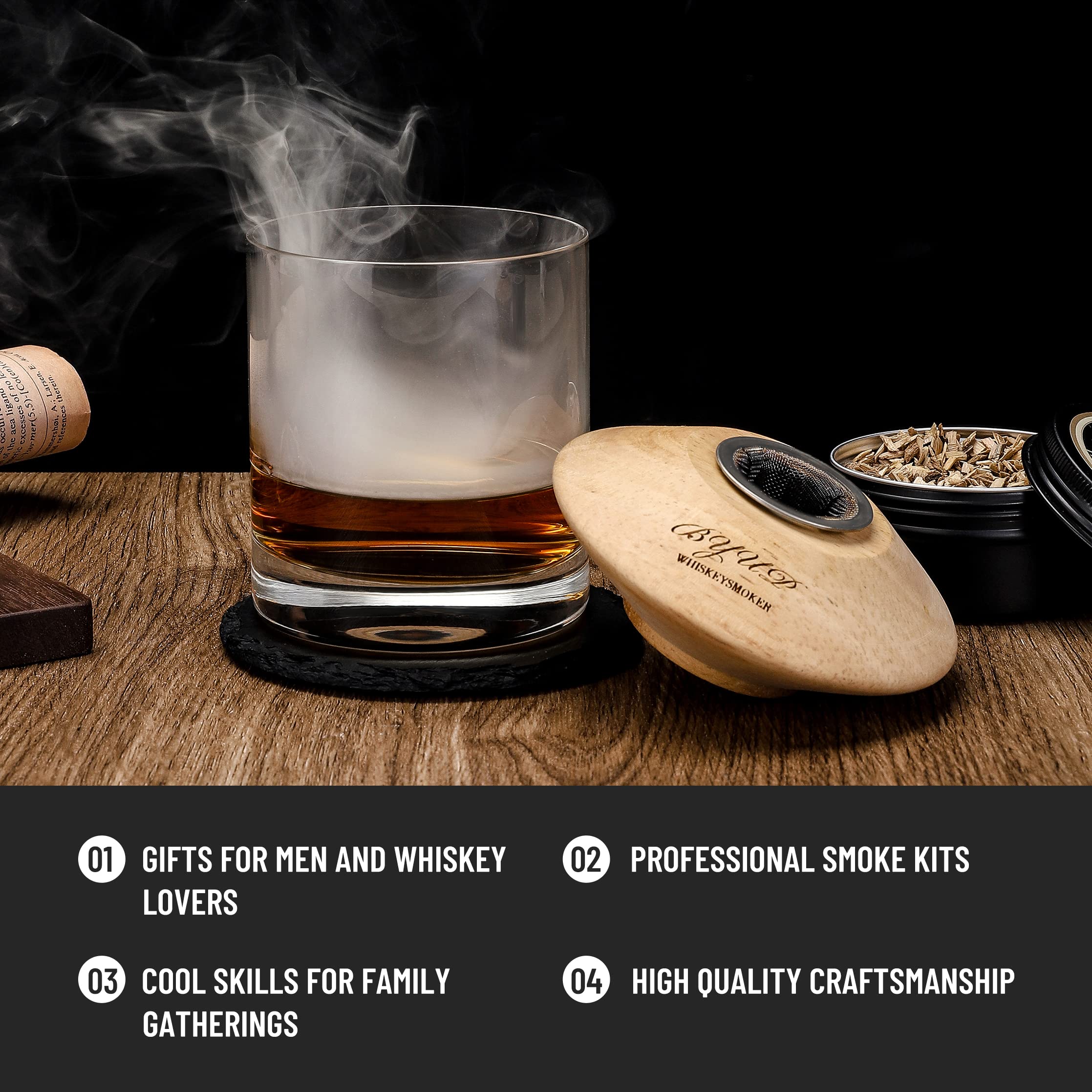 Old Fashioned Smoker Kit, Whiskey/BourbonWhiskey/Cocktail Smoker Kit with Torch and Wood Chips, Ideal Gift for Friends, Husband, Dad (No Butane)