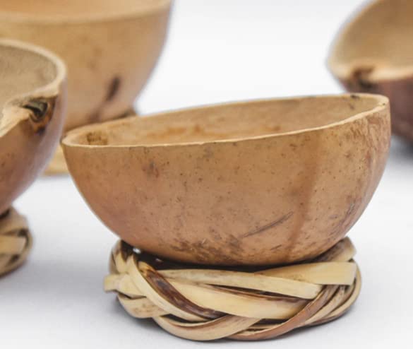Traditional Mexican Jicara for Tequila or Mezcal with Natural Fiber Carrizo Base