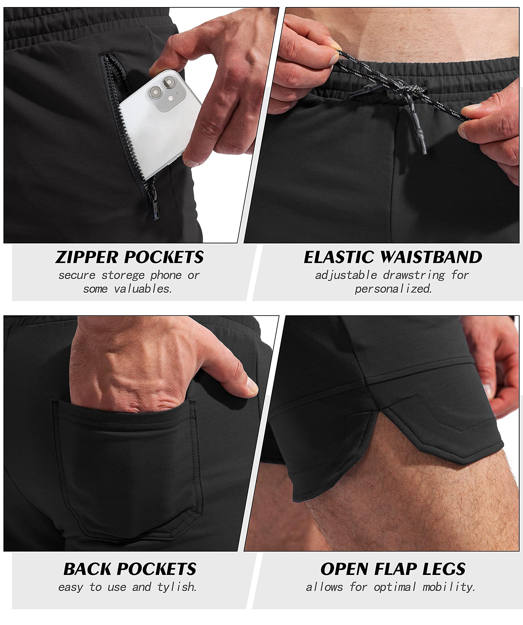 Pudolla Men's Gym Workout Shorts Weightlifting Squatting Shorts for Men Bodybuilding Training Jogger with Zipper Pockets(Black Medium)