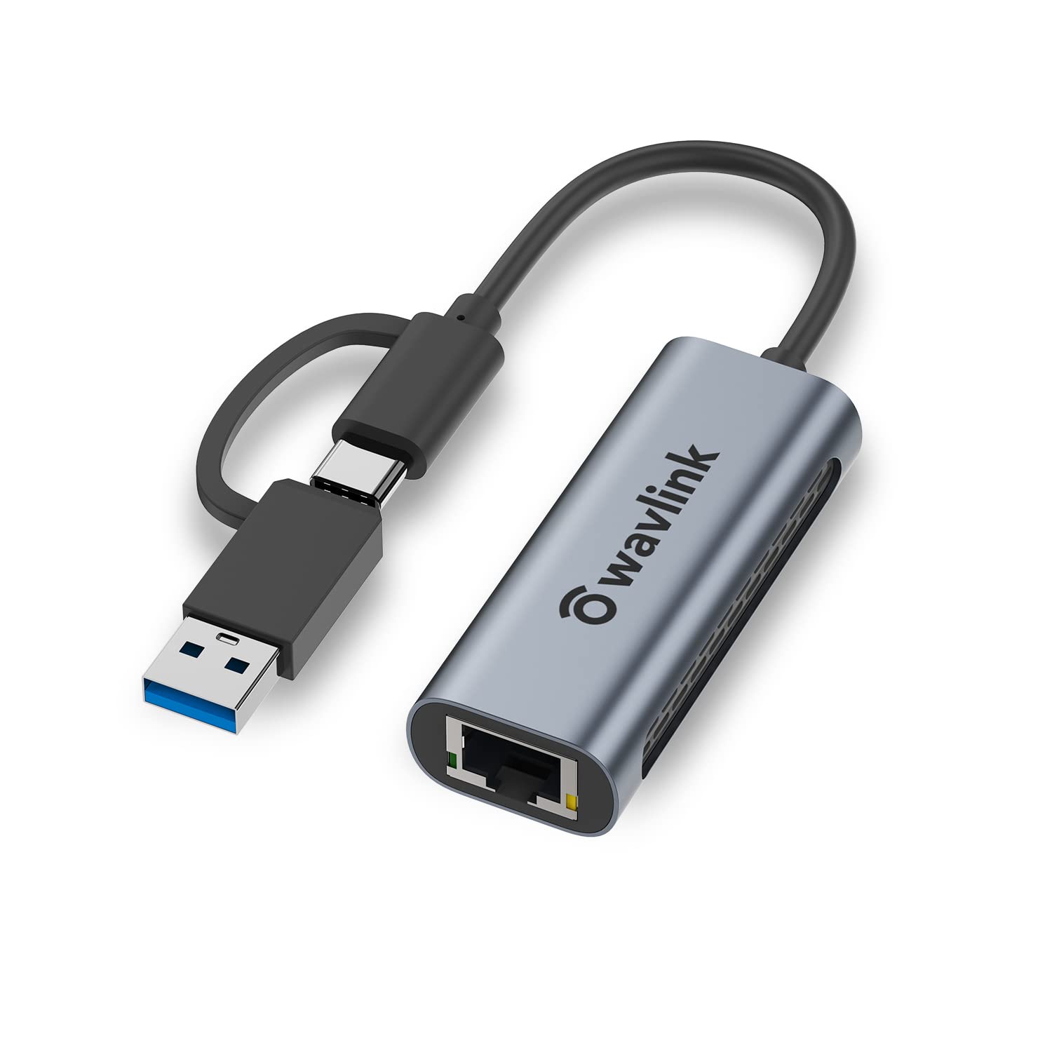 WAVLINK USB C to Ethernet Adapter 2.5 Gigabit, 2-in-1 USB to 2.5G Ethernet Adapter, USB-C to RJ45 Network Converter Aluminum Case for Windows, Mac OS, iPad OS and More.