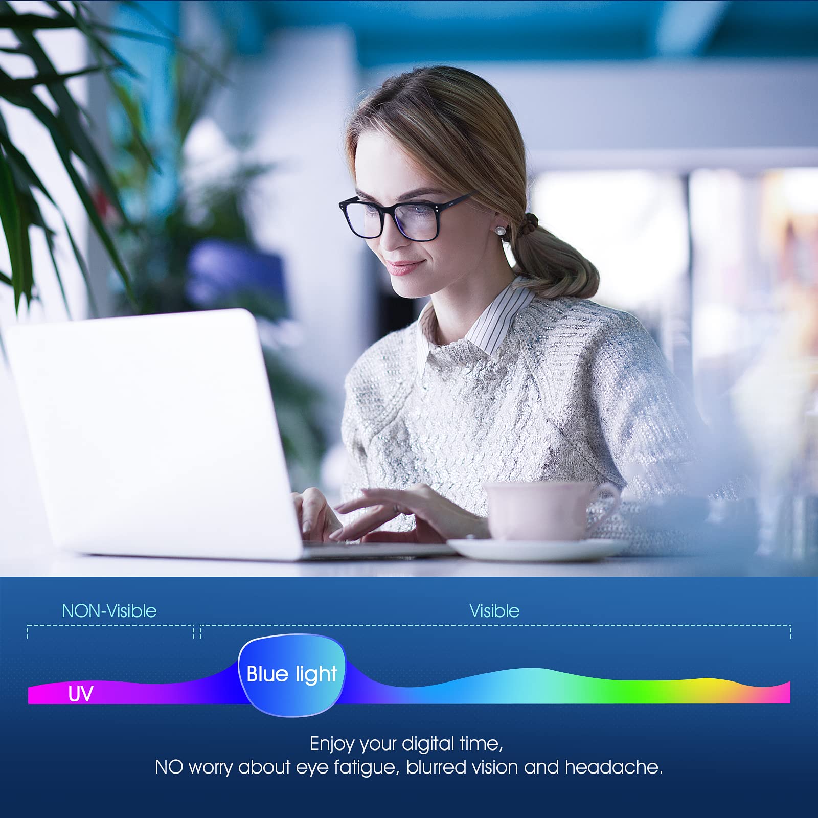Occffy Blue Light Filter Computer Glasses for UV Blocking Anti Eyestrain Gaming Glasses Anti-glare blocker eyewear Protection for Men Women 5025 (Black)