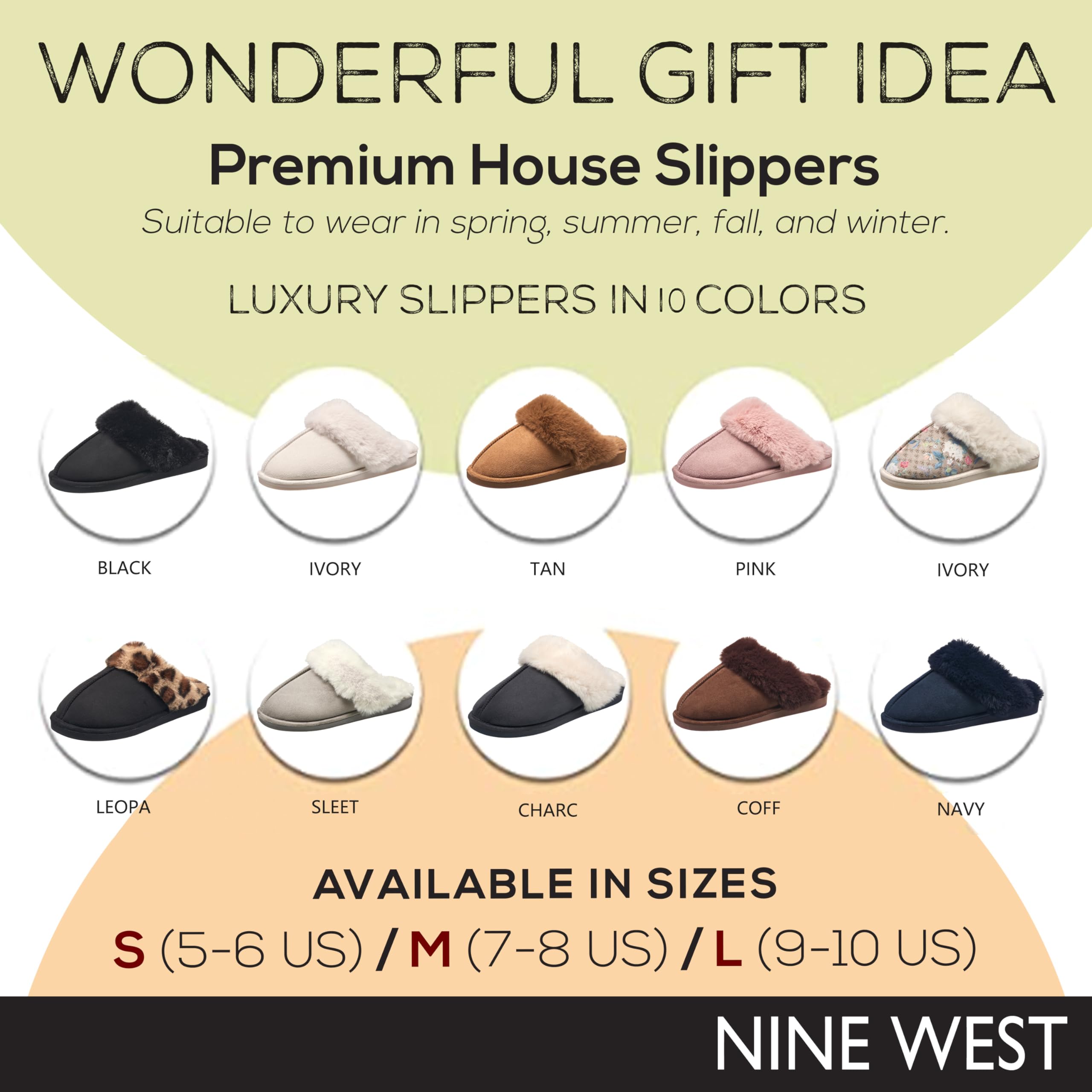 Nine West Scuff Slippers For Women, Extra Soft & Comfortable Winter House Shoes, Tan, Medium 7-8