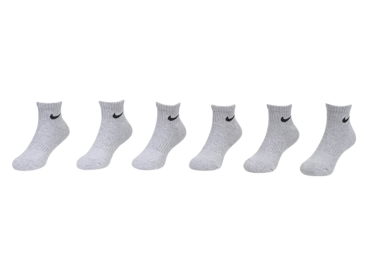 Nike Little Boy's 6-Pairs Dri-FIT Grey Quarter Crew Socks Sz: 6-7 Fits 13C-3Y
