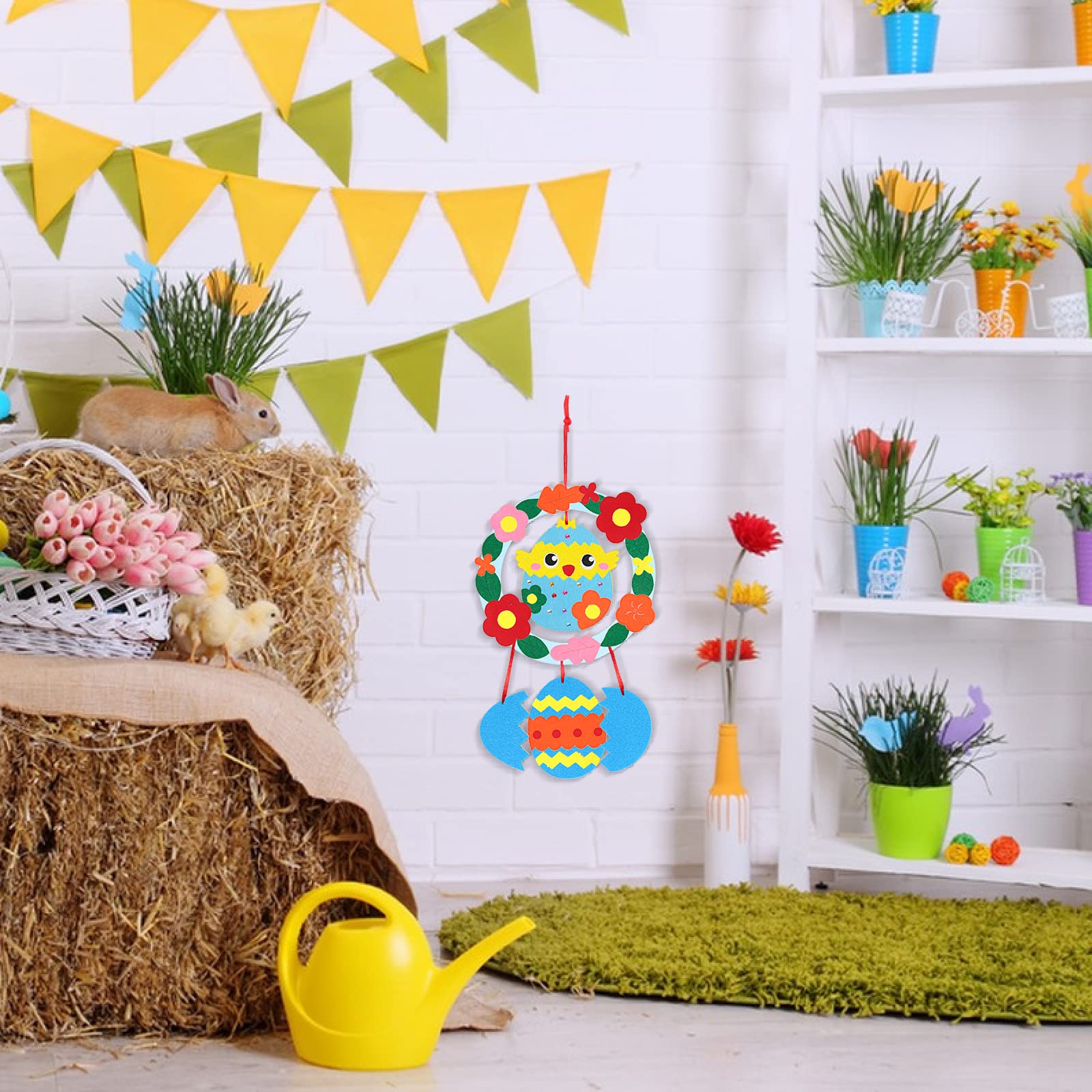 VIPITH Easter Craft Kits, 4PCS DIY Sets Including Wreath Chick Wreath Bunny Hatching Egg Easter Craft Sign Bunny Wreath and Rabbit Chick for Kids Favor Classroom Daycare Homeschool Art Decor