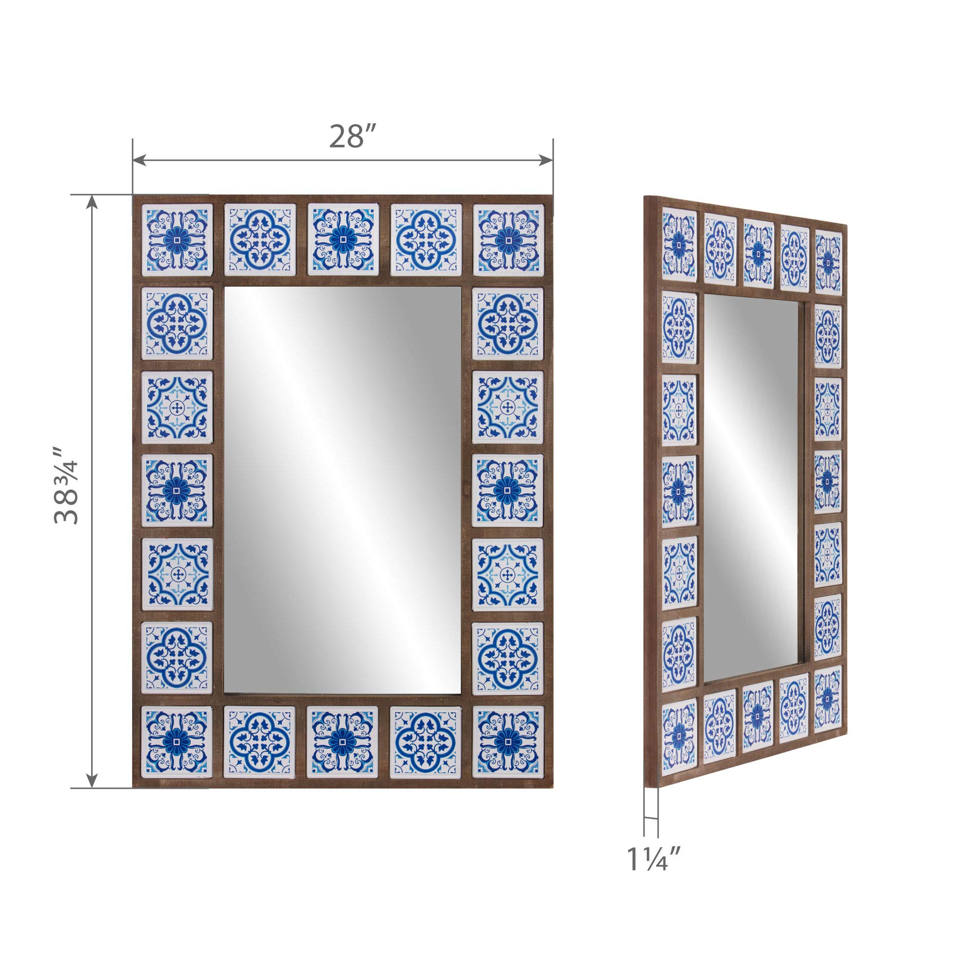 Patton Wall Decor 28x38 Indigo Moroccan Tile Framed Wall Mirror,Blue