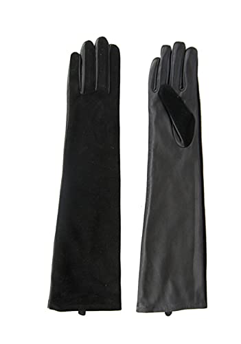 Winter Lady Leather Gloves Women Leather Mittens Female Suede Leather Long Gloves (Color : Black, Size : 8 1/2)