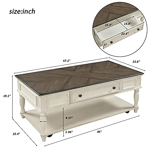 P PURLOVE Extendable Coffee Table with 4 Drawers,Unique Center Table Tea Table with Sliding Top for Living Room Cocktail Table for Living Room Bedroom