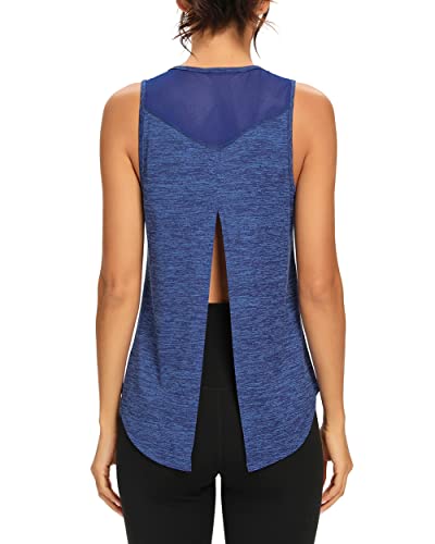 Quccefods Workout Tops for Women Open Back Athletic Yoga Shirts Tie Back Tanks Gym Workout Clothes Royal Blue