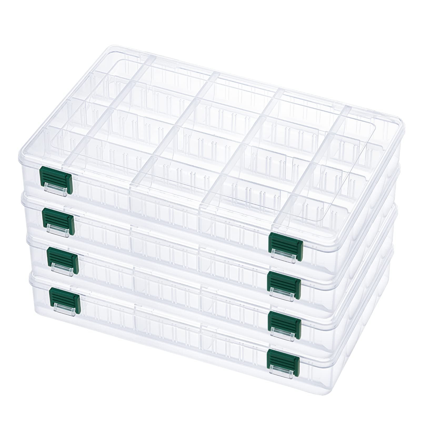 Piscifun Fishing Tackle Boxes, Plastic Clear Fishing Tackle Trays with Removable Dividers, 3600 Storage Organizer Boxes, 4 Packs Tackle Trays