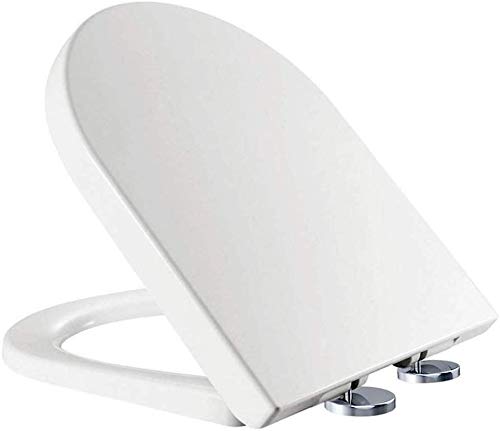 Toilet Seat will Slow Close Modern Lid Toilet Covers White D-Shape Easy Clean & Fix Adjustable Hinges Seat Quick Release Loo - Installation Tool fixtures Included