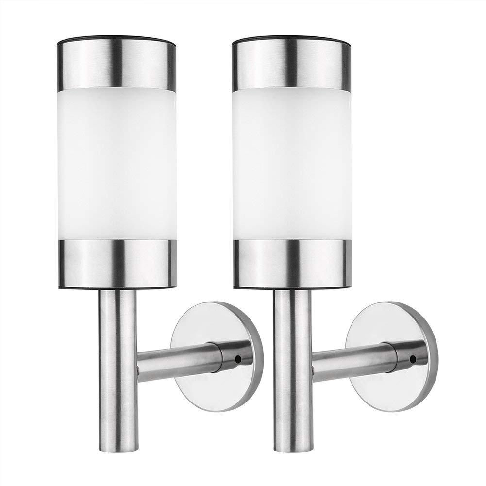 Mumusuki Solar Lights, 2 Pack Stainless Steel LED Solar Power Light Corridor Light Outdoor Wall Mount Lamp for Landscape Garden Yard Sensor Lamp Home Fence Decoration