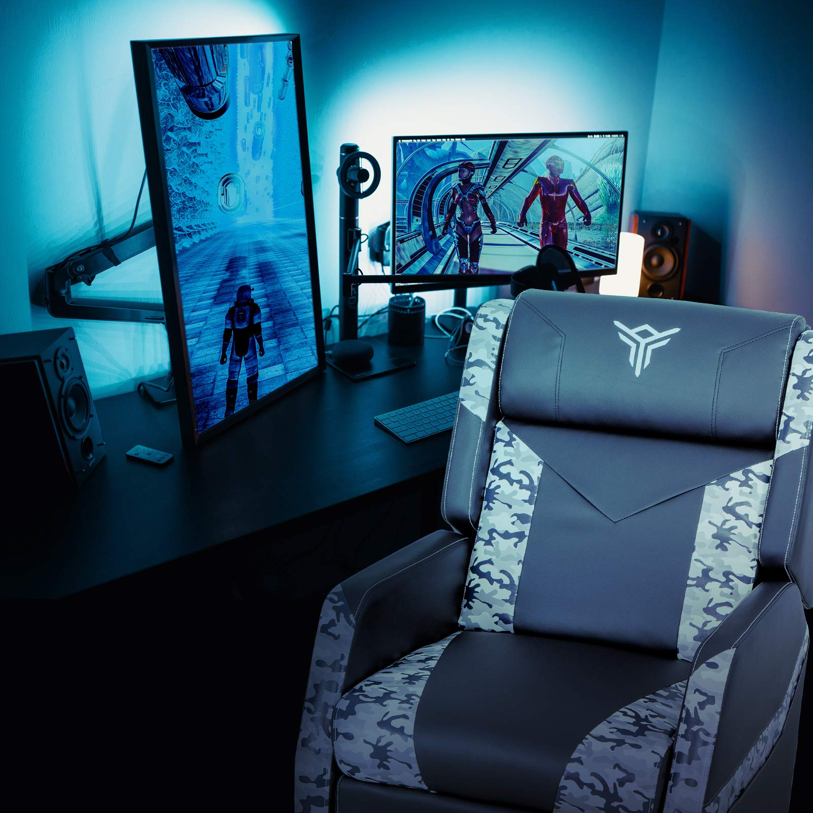Racing Gaming Office Desk Chair - Ergonomic PU Leather Swivel Reclining Chair High Back Executive E-Sports Computer PC Video Game Chair with Footrest Adjustable Armrest and Lumbar Support