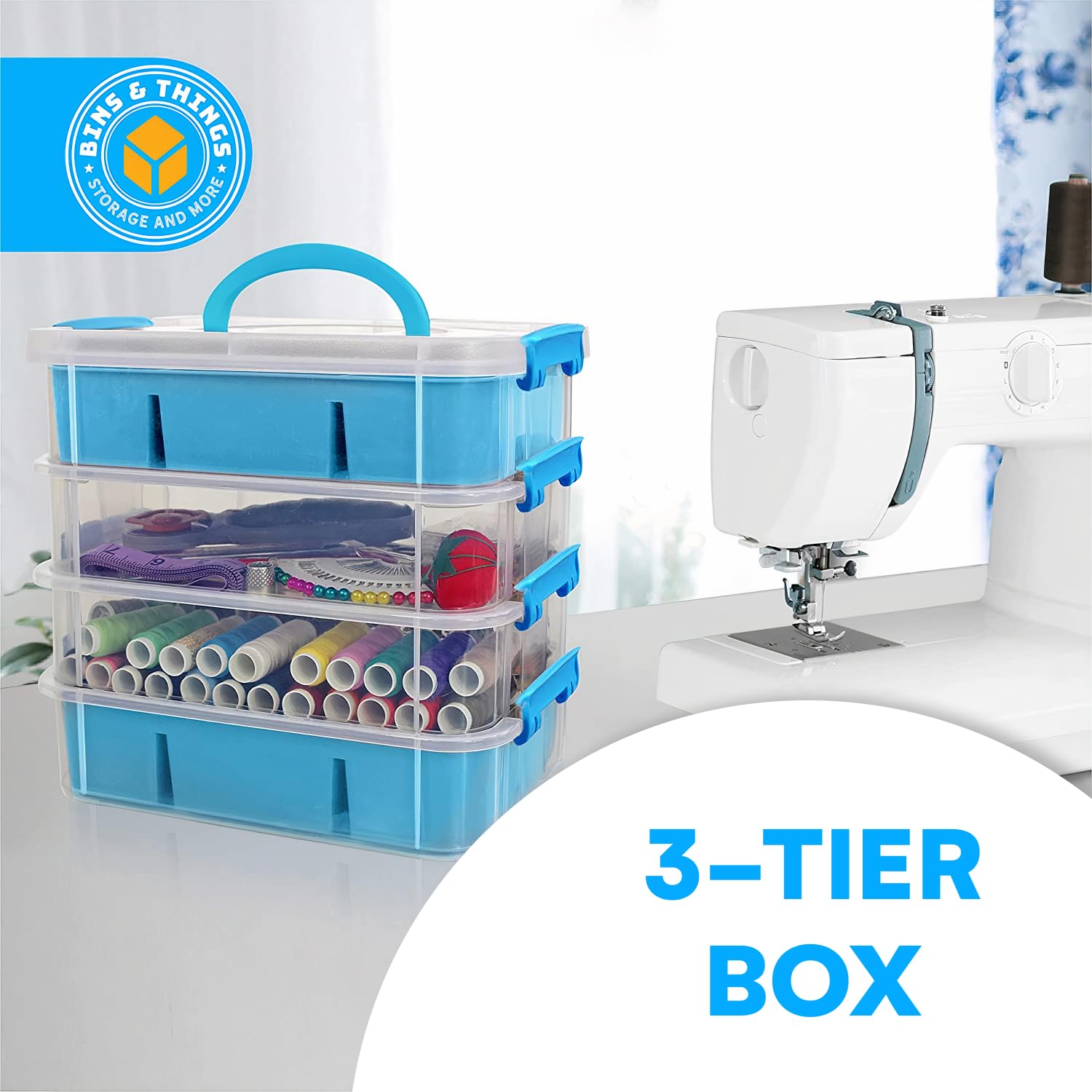 Multi-Compartment Stackable Craft Storage Organizer Box with Dividers - Plastic Hobby Art Organizer Storage Containers, Beads, Sewing Supplies, and Jewelry Making - Craft Organizers Container (Blue)