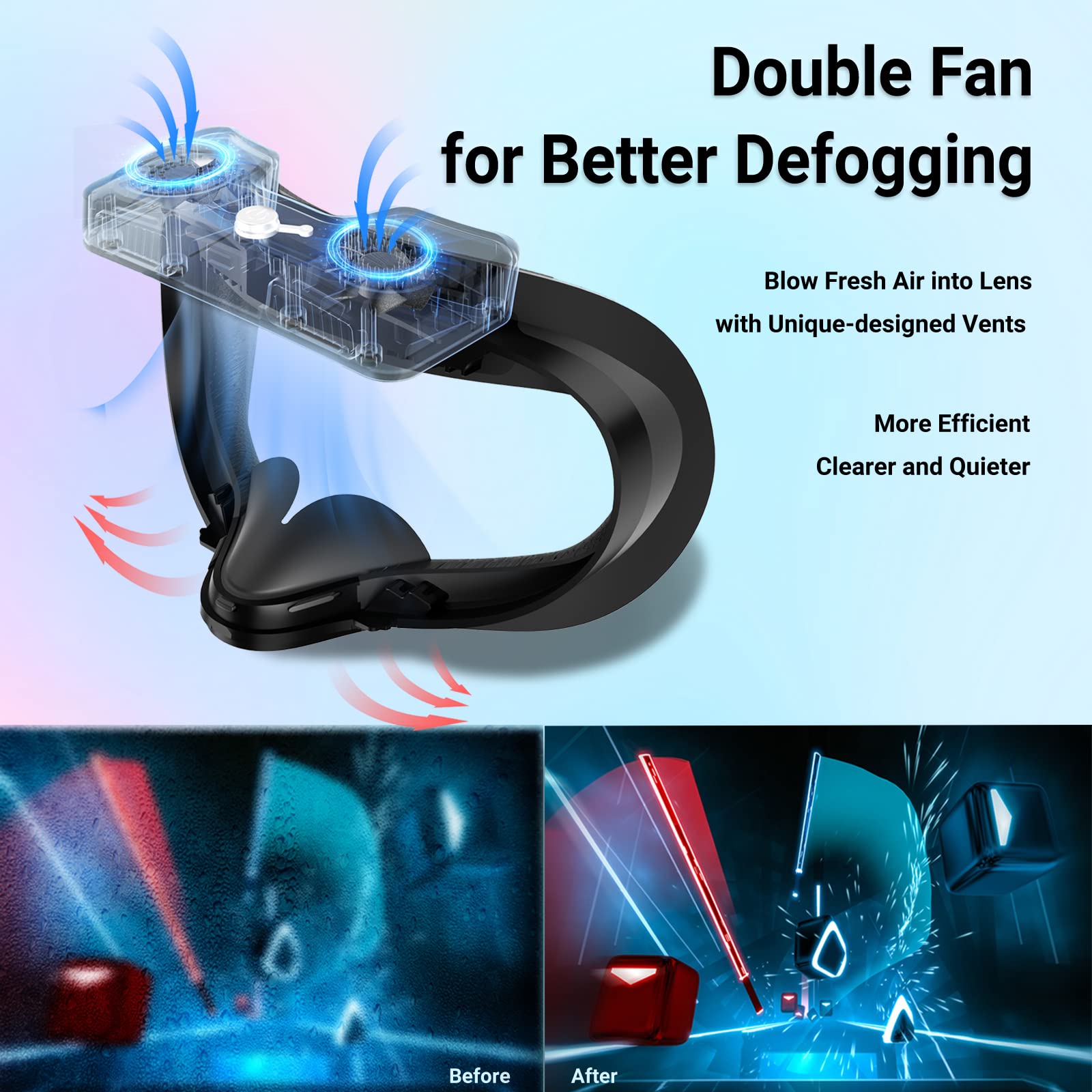 VR Face Cover for Meta/Oculus Quest 2 Accessories, Anti-Fogging Quest 2 Face Cushion Pad with Active Air Circulation Fan, Thicker Soft Sweat-Guard Compatible with Various Oculus Quest 2 Head Strap