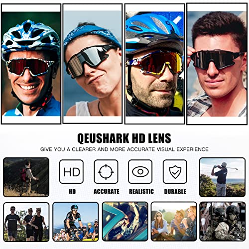 Queshark Sports Cycling Sunglasses 4 Lens Anti UV400 for Men Women HD Polarized