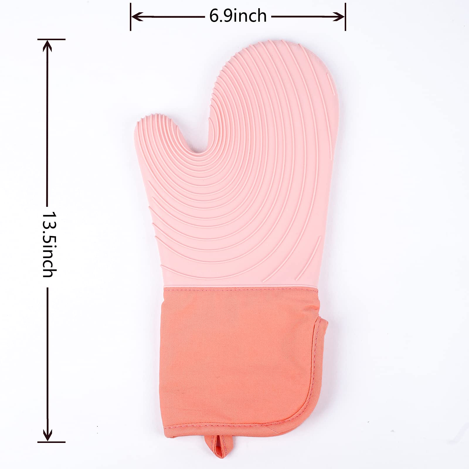 Silicone Oven Mitts with Extra Long Cuff and Comfort Lining,Oven Mitts with Quilted Liner, Heat Resistant Flexible Oven Mitt for Kitchen Baking Cooking,Machine Washable,1 Pair,13.5 Inch,Pink