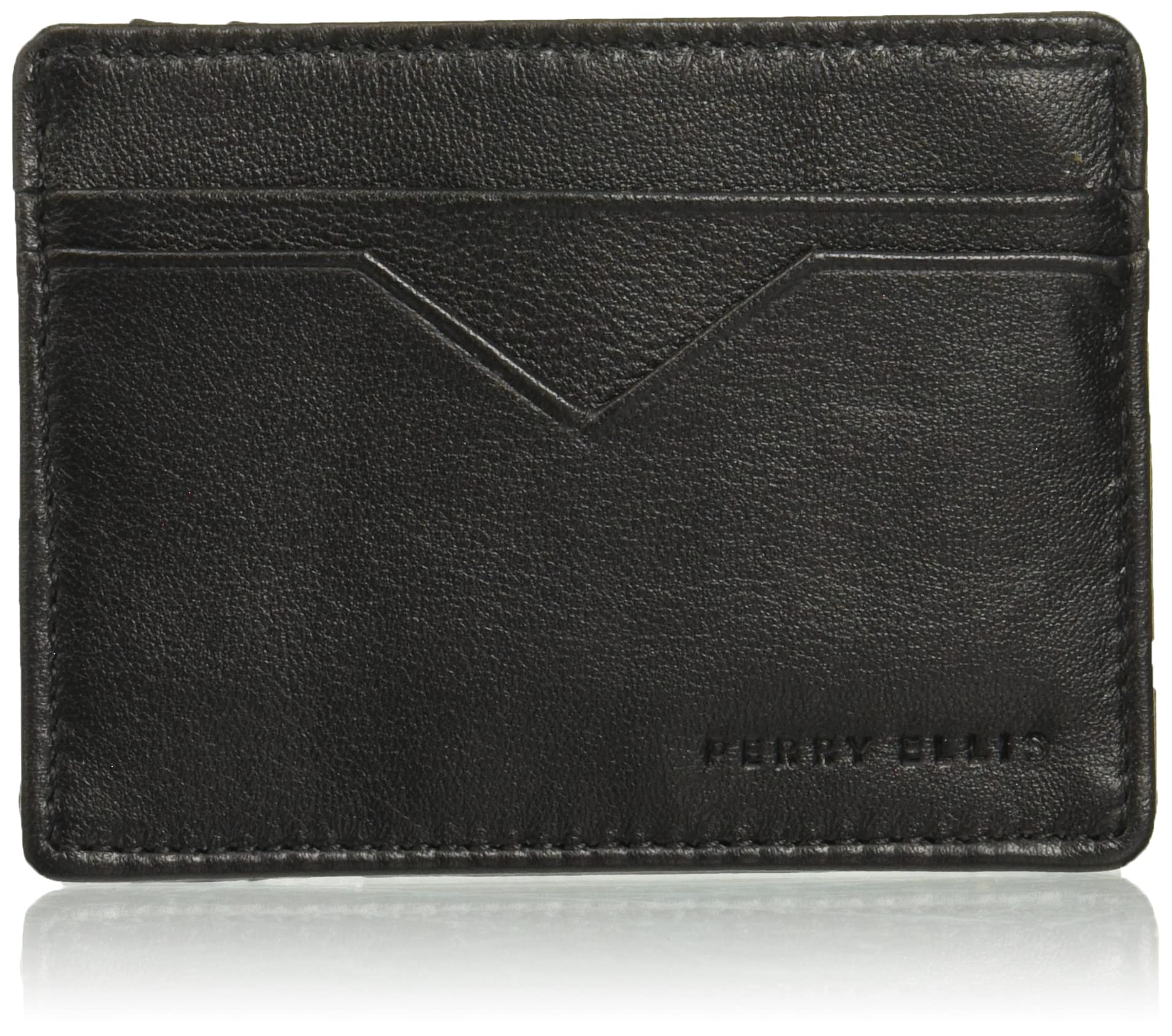 Perry Ellis Men's Perry Ellis Portfolio Card Holder With A Sliver Tone Logo, Black, One Size