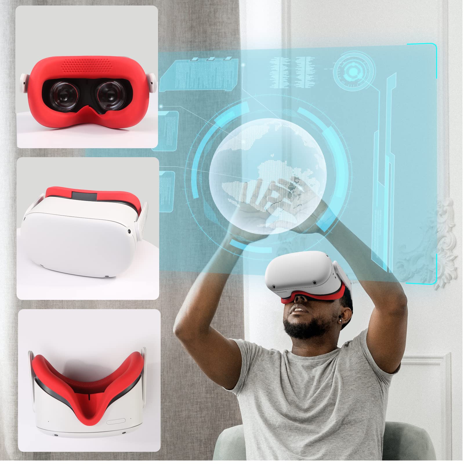 VR Face Cushion Cover for Oculus Quest 2,2 Pack Anti-Leakage Face Cover,Sweat-Proof, Lightproof, Non-Slip Washable Silicone Face Cover Pad Compatible with Meta/Oculus Quest 2 VR Headset