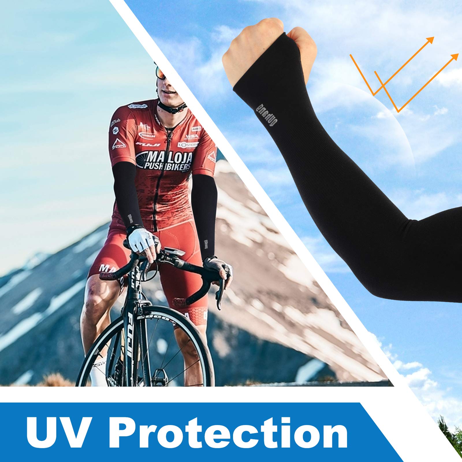 QUhang 6 Pairs Arm Compression Sleeves for Women Men Outdoor UPF50 UV Protection Sun Sleeves Cooling Tattoo Black Sleeves with Thumb Hole