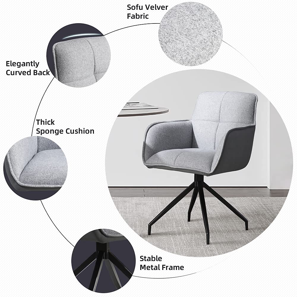 Rotatable Ergonomic Computer Desk Chair with Armrests Upholstered Seat Reception Sofa Armchair for Living Room Lounge Restaurant Office Study Chair(Grey)
