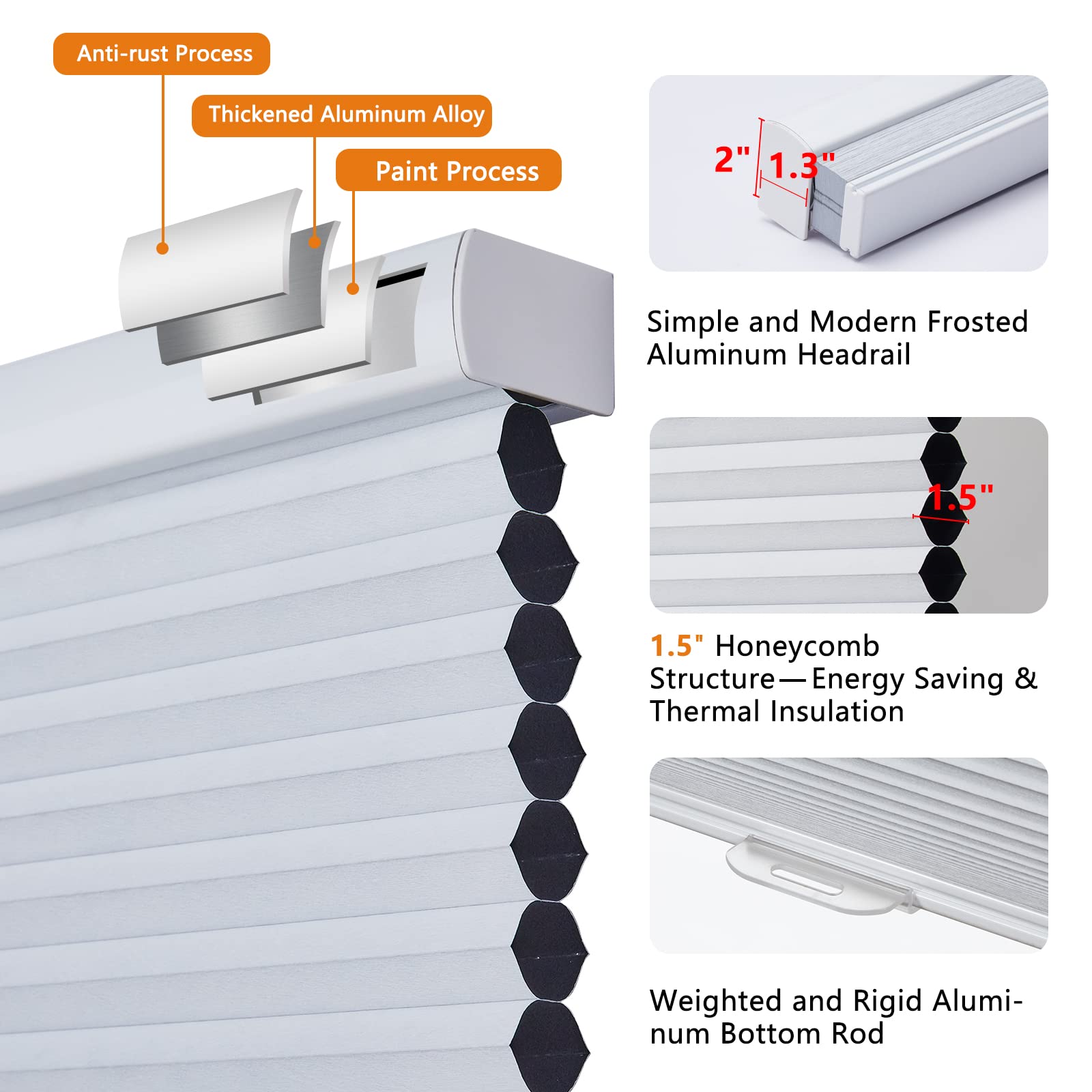 Persilux Cordless Blackout Honeycomb Window Shades, Room Darkening Blinds for Home - 23"W x 48"H, Easy Install