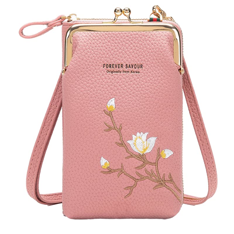 ZEshops Womens Pink Purse Mini Phone Crossbody Cell Phone Bag Leather Wallet Shoulder Pouch (Pink)